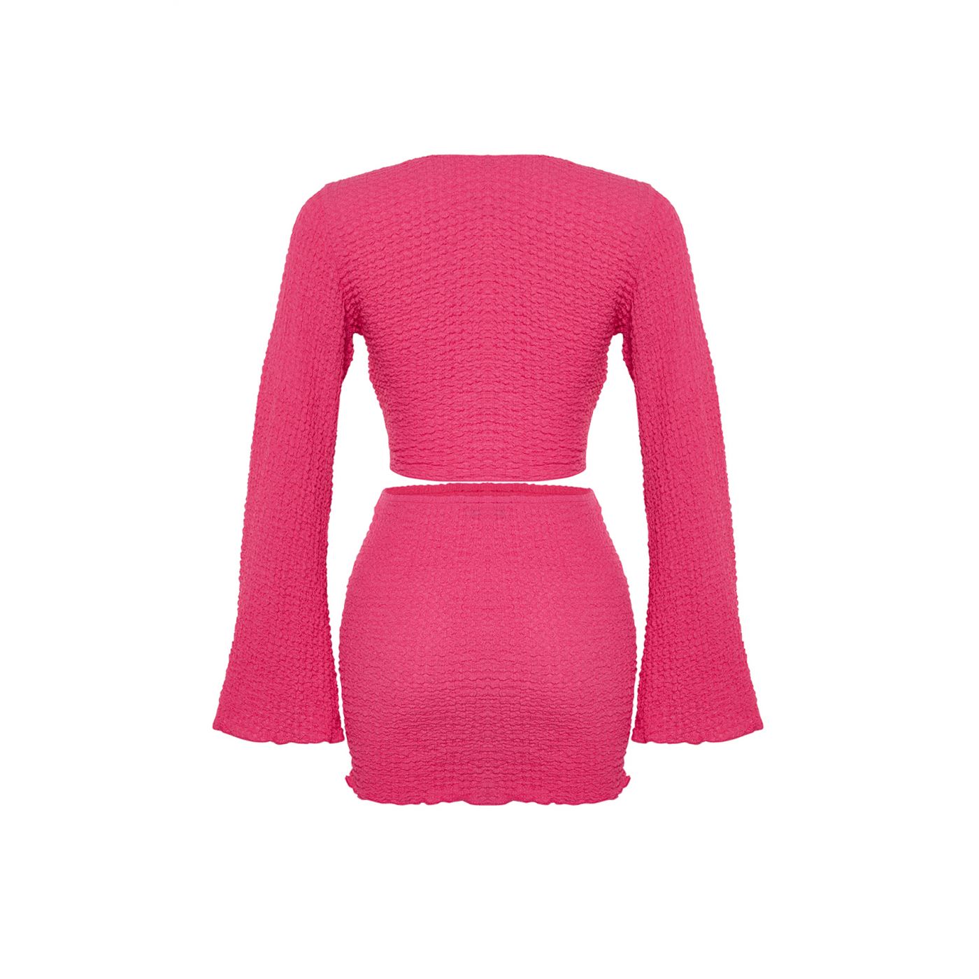 Trendyol Fuchsia Woven Tie Up Blouse Skirt Set