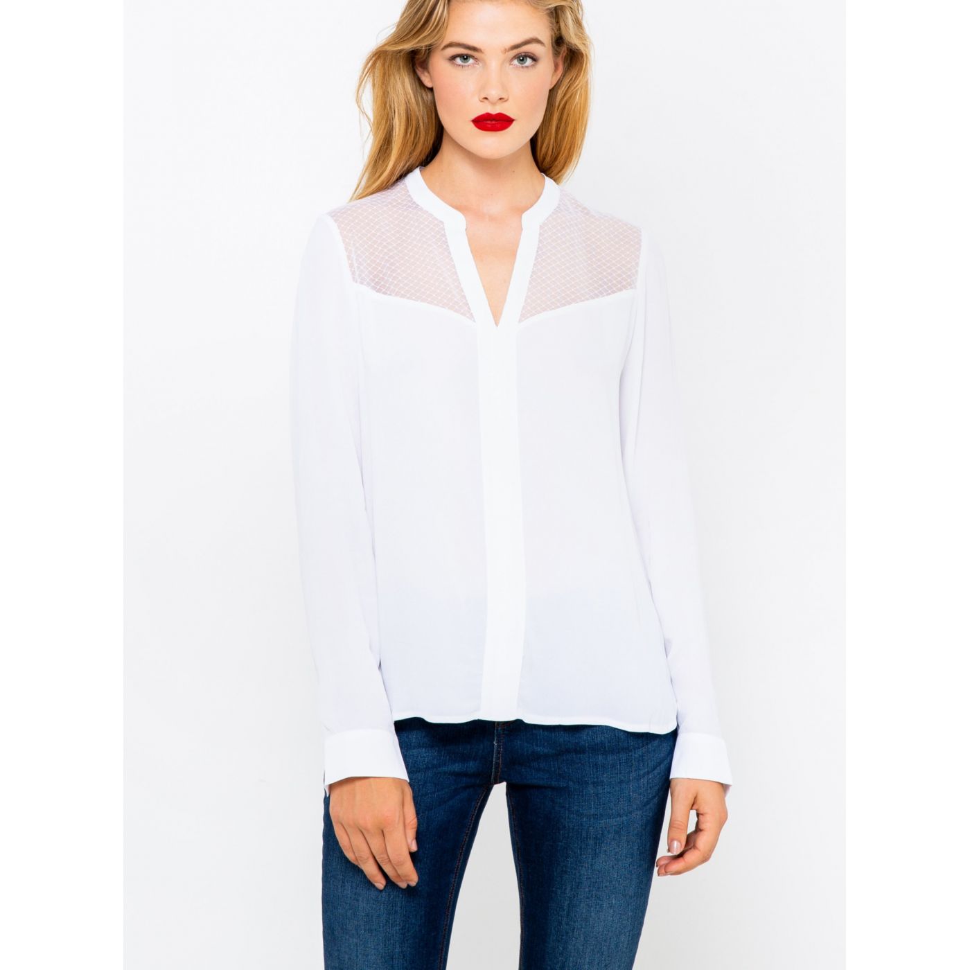White Blouse with Translucent Detail CAMAIEU - Women