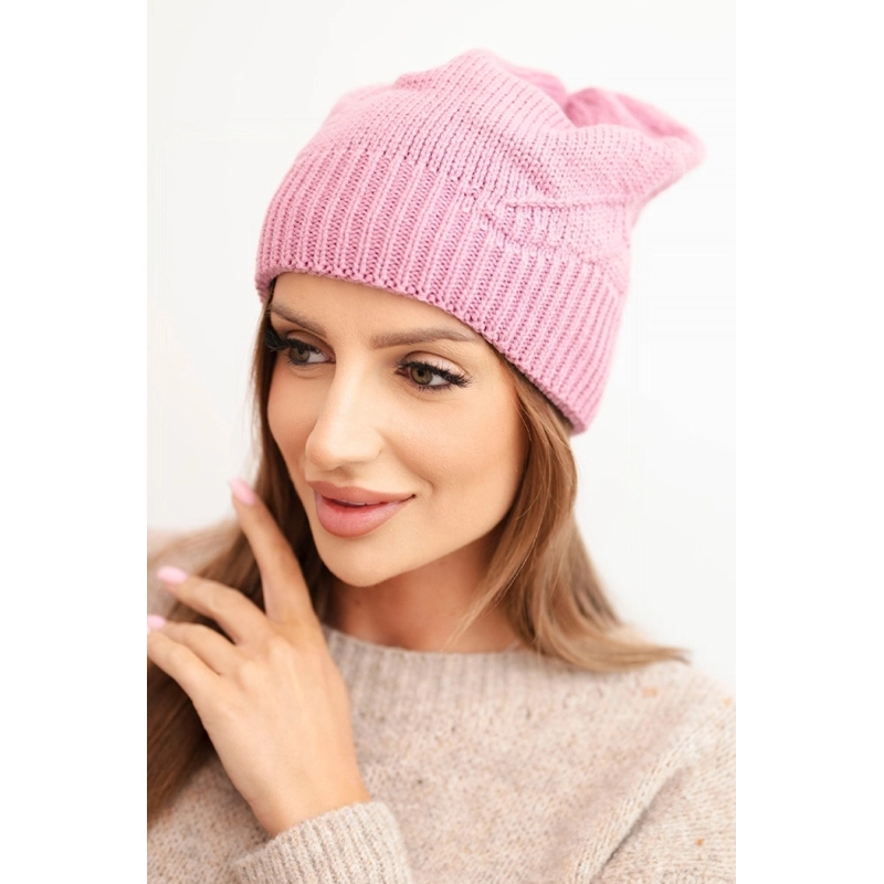 Női téli gyapjú sapka K471 sötét rózsaszín