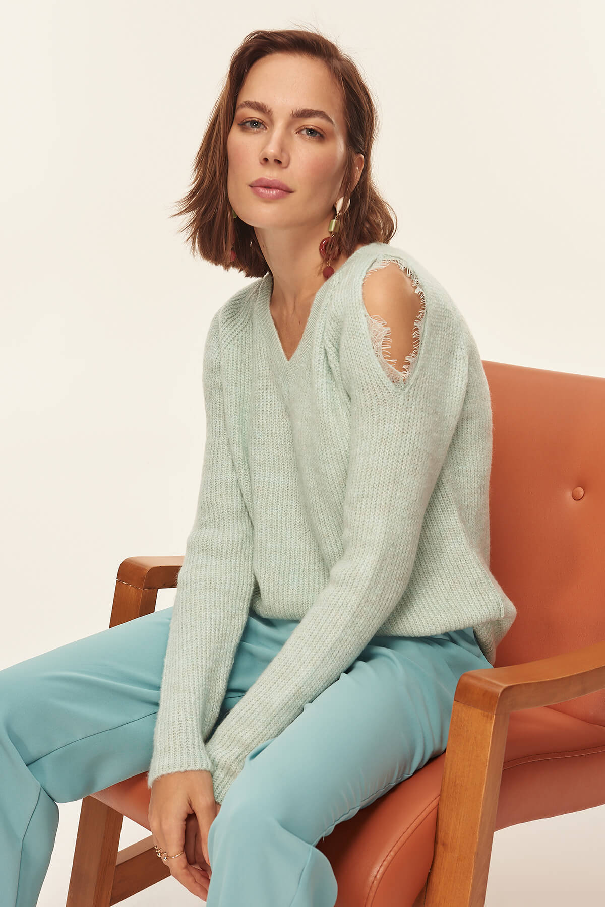 Trendyol Mint-Handle Lace Detailed Sweater Sweaters
