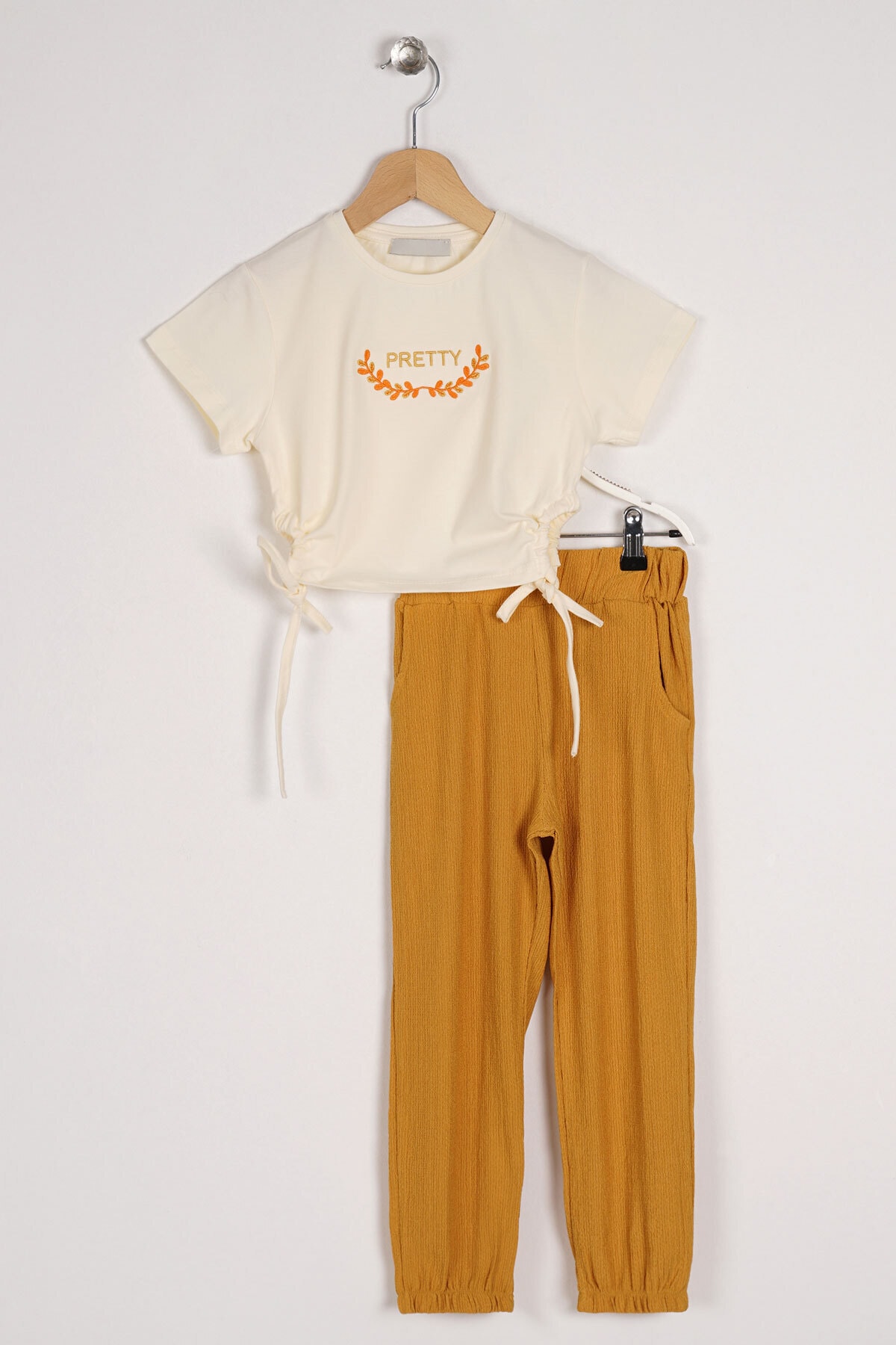 zepkids Girl's Ecru Mustard-Colored Pretty Print Double Wear Set with ...