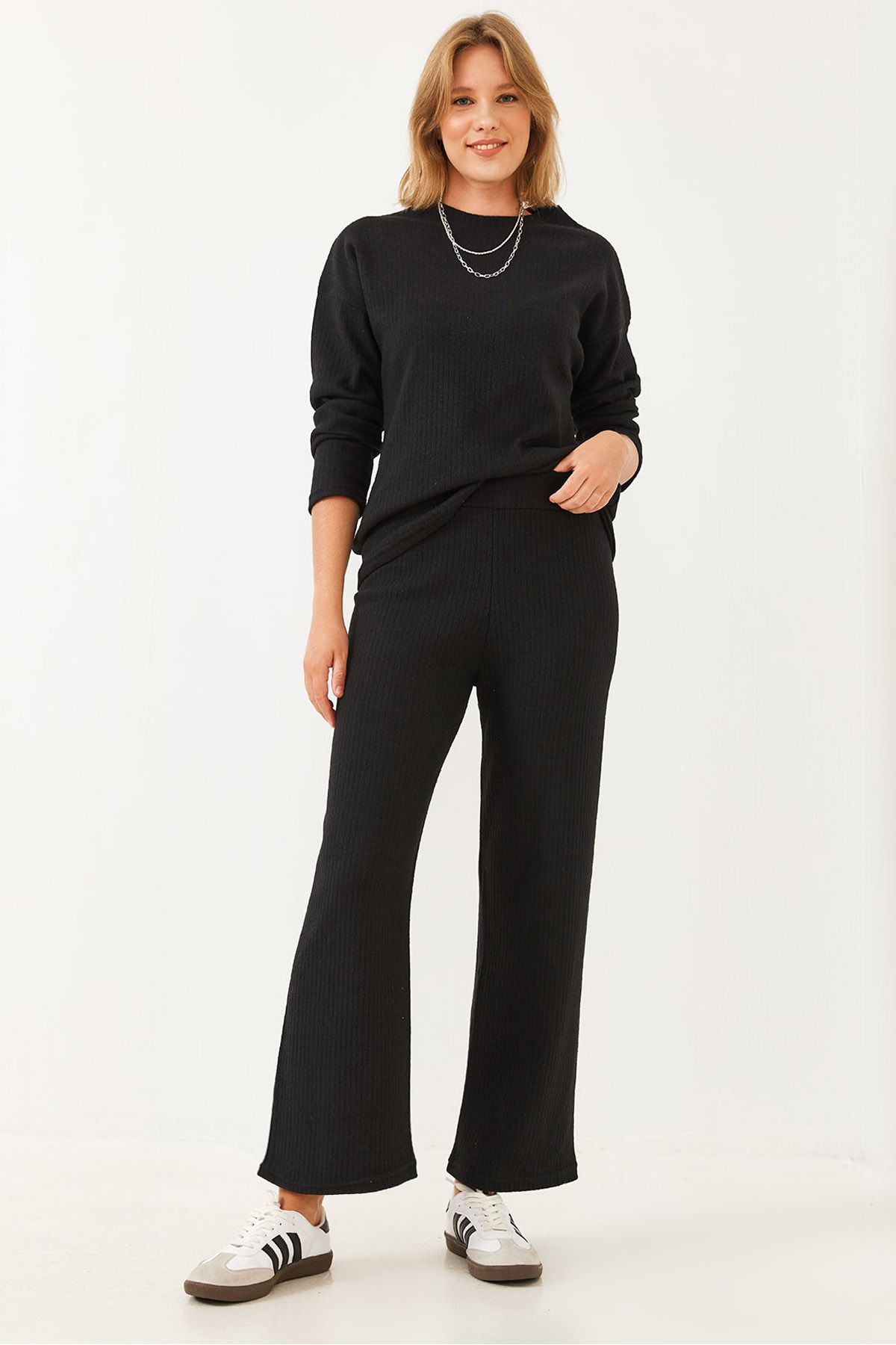 Bianco Lucci Women's Crew Neck Basic Bottom-Top Set 0036