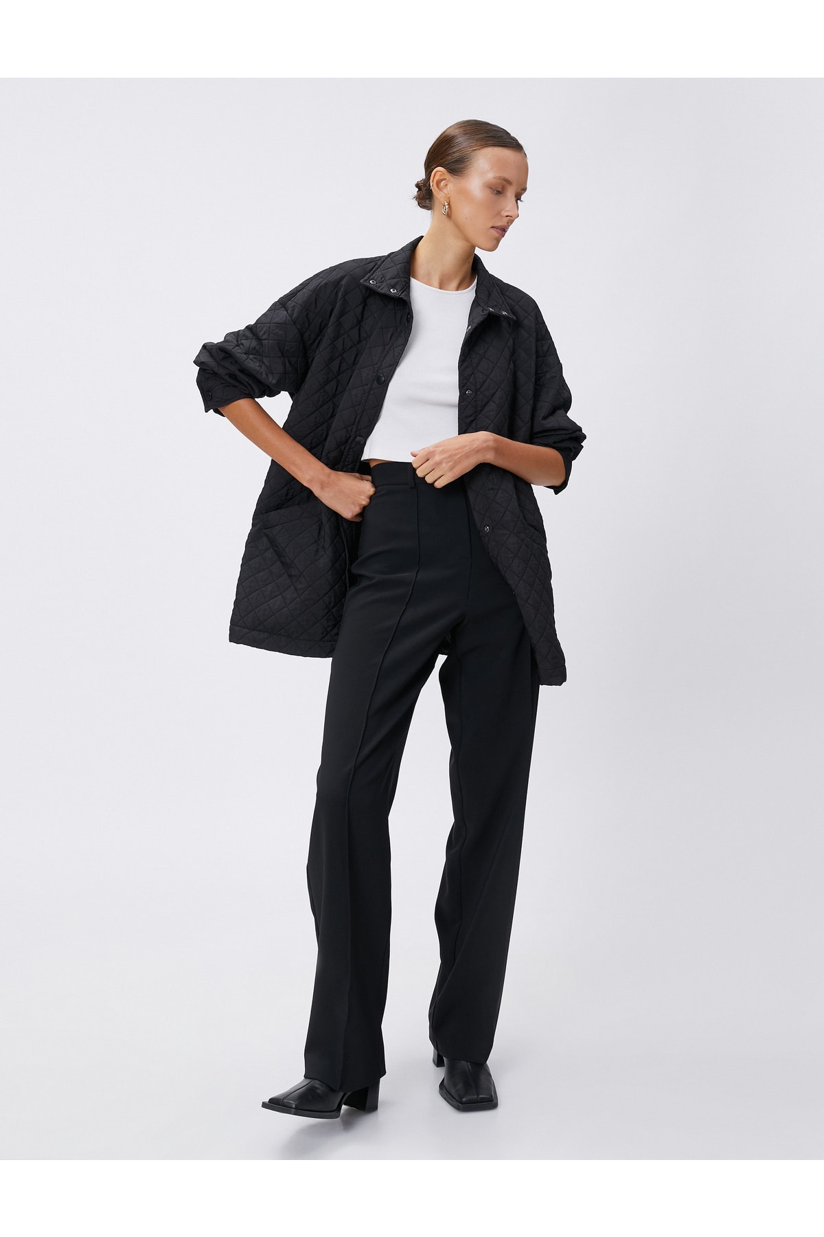 Koton Quilted Seasonal Coat Snap Fasteners and Pockets