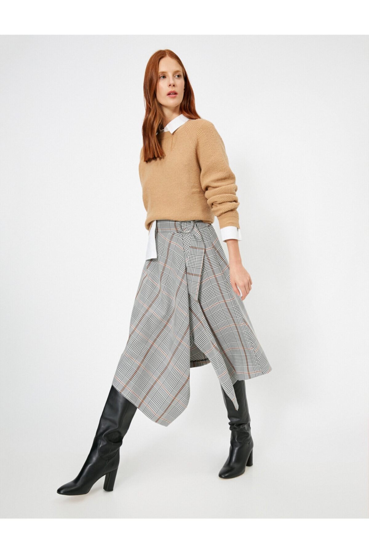 Koton Women's Gray Plaid Skirt