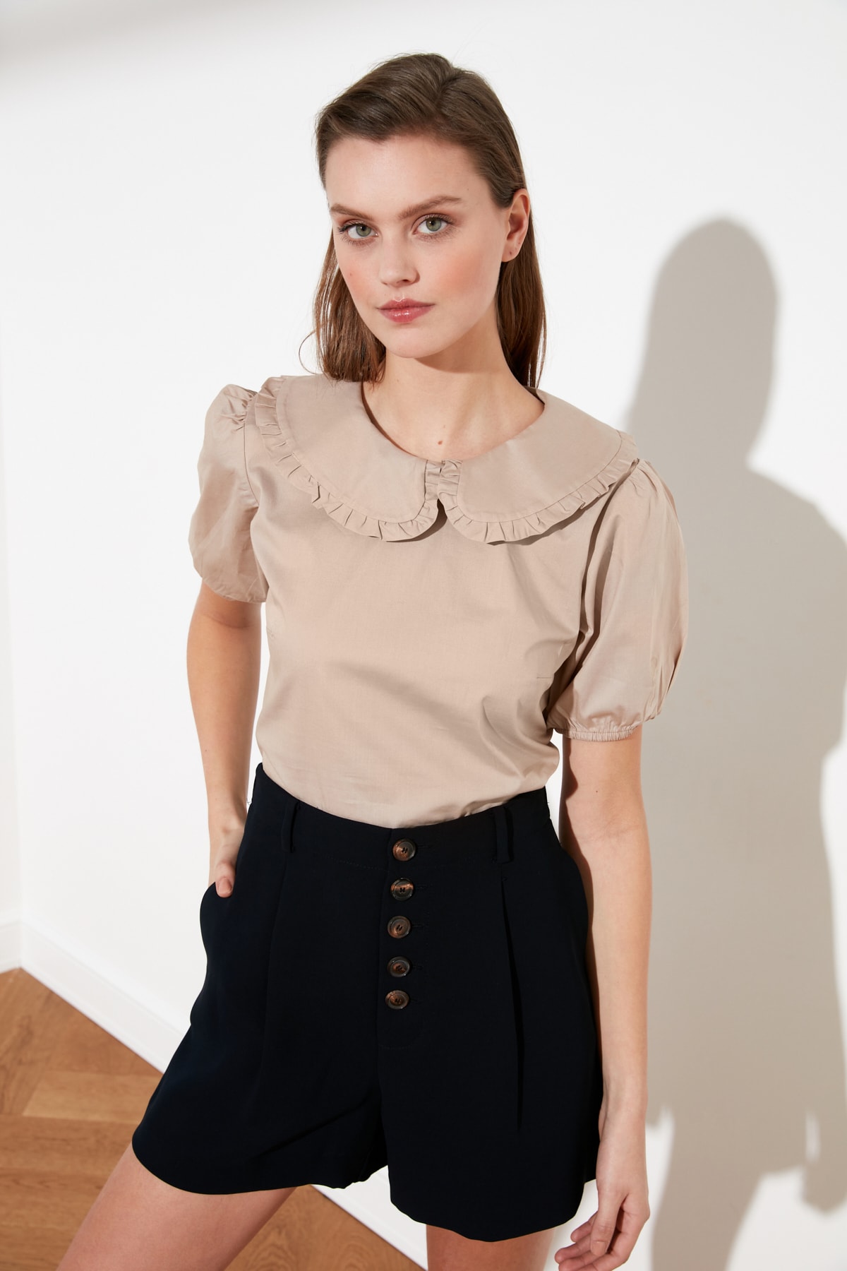 Trendyol Camel Collar Detailed Blouse