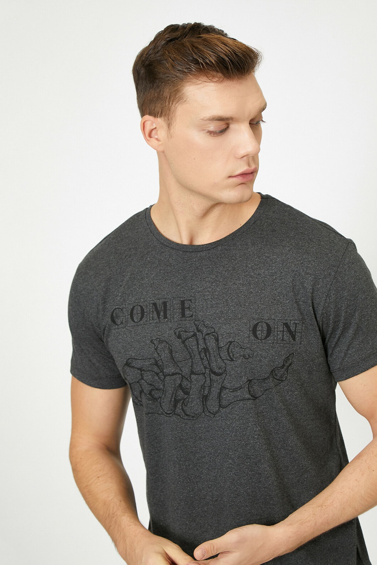 Koton Men's Gray Printed T-Shirt