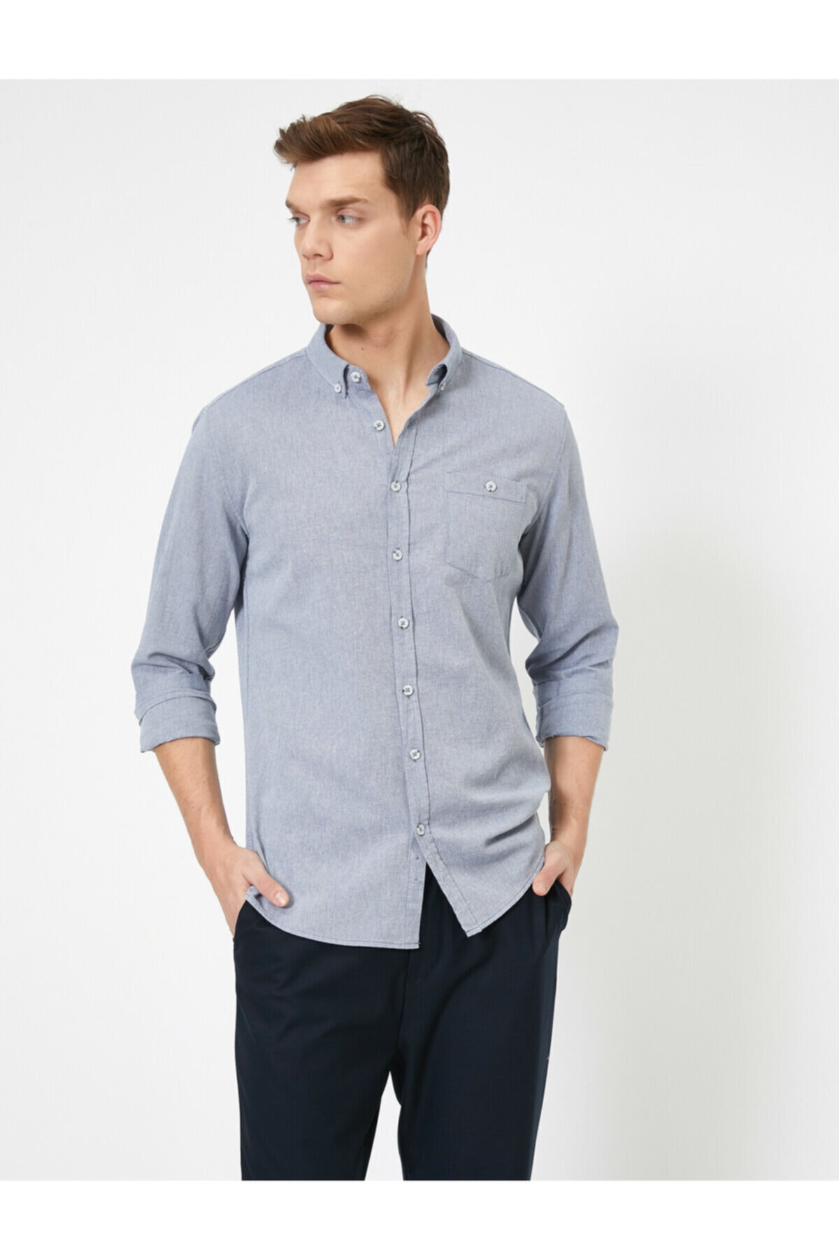 Koton Men's Navy Blue Pocket Detailed Shirt