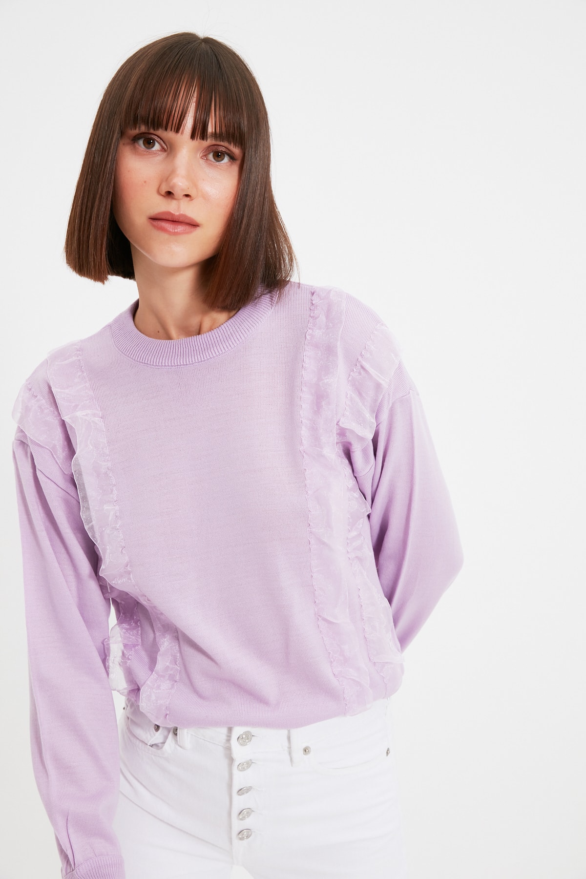 Trendyol Lilac Frilly Knitwear Sweater