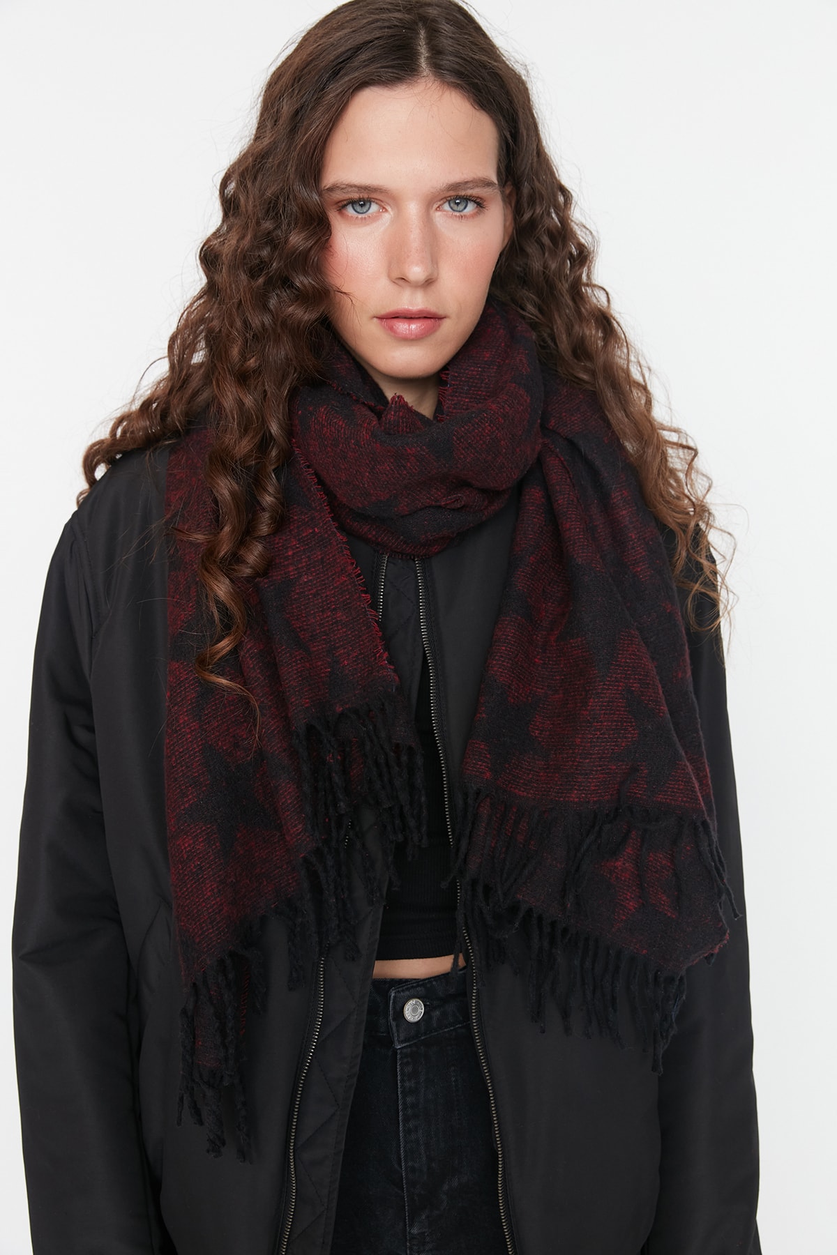 Trendyol Claret Red Women's Star Patterned Scarf