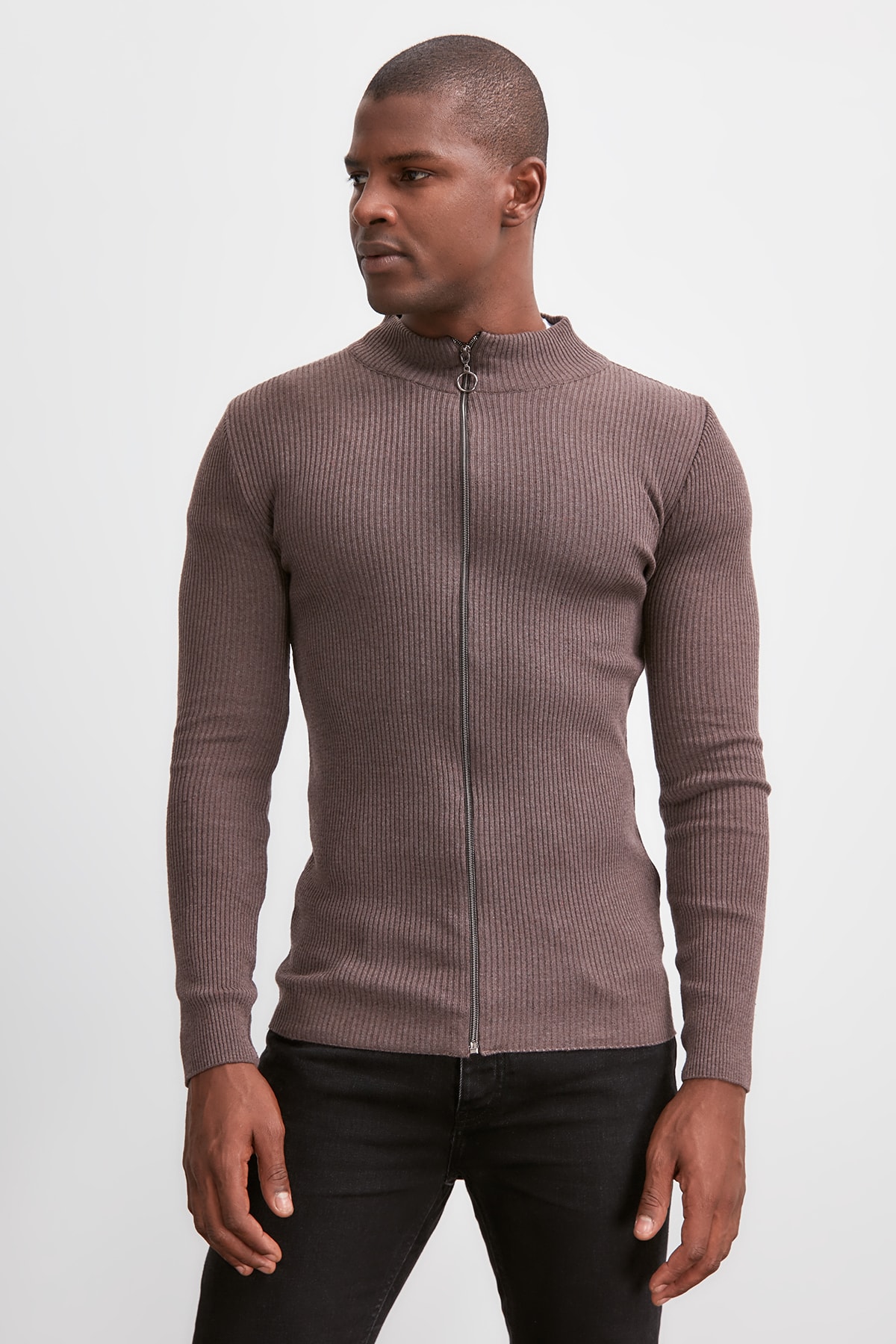 Cardigan barbati Trendyol Zip detailed