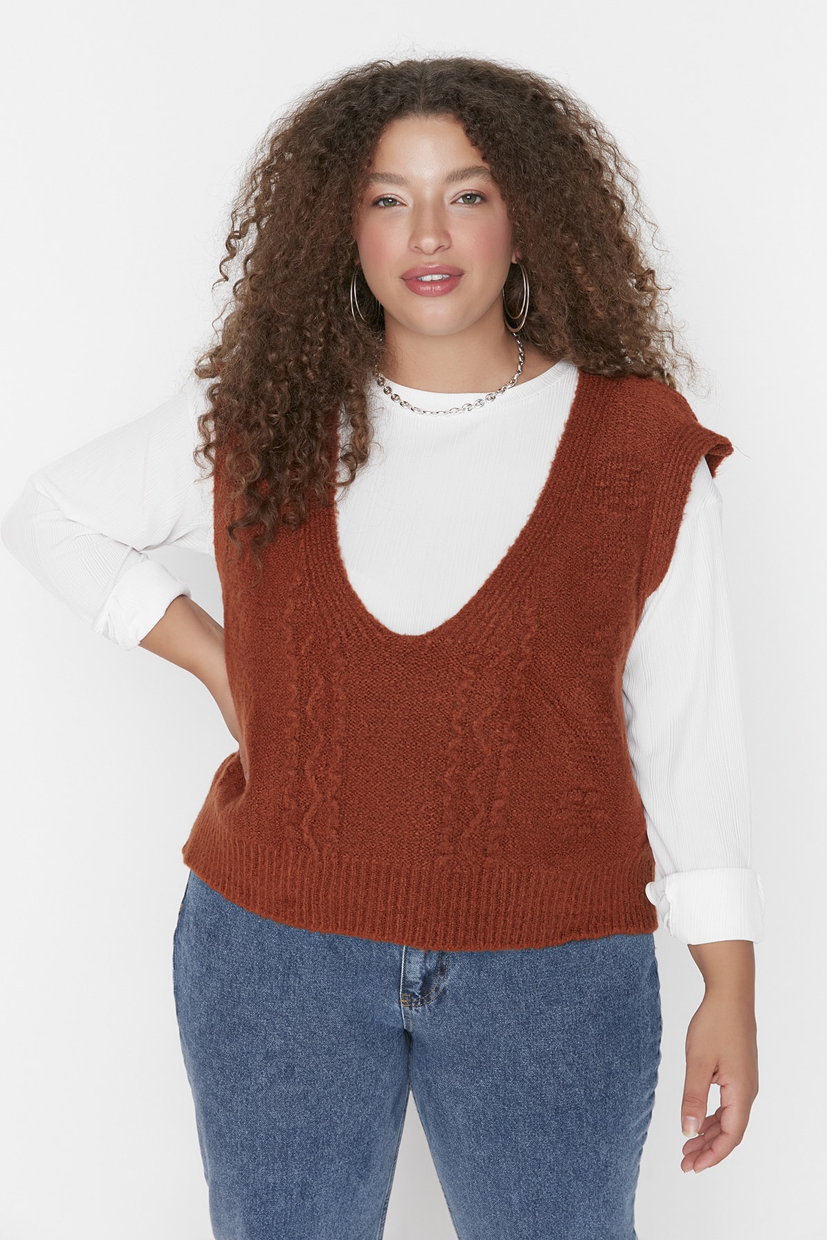 Trendyol Curve Plus Size Sweater Vest - Blue - Relaxed fit
