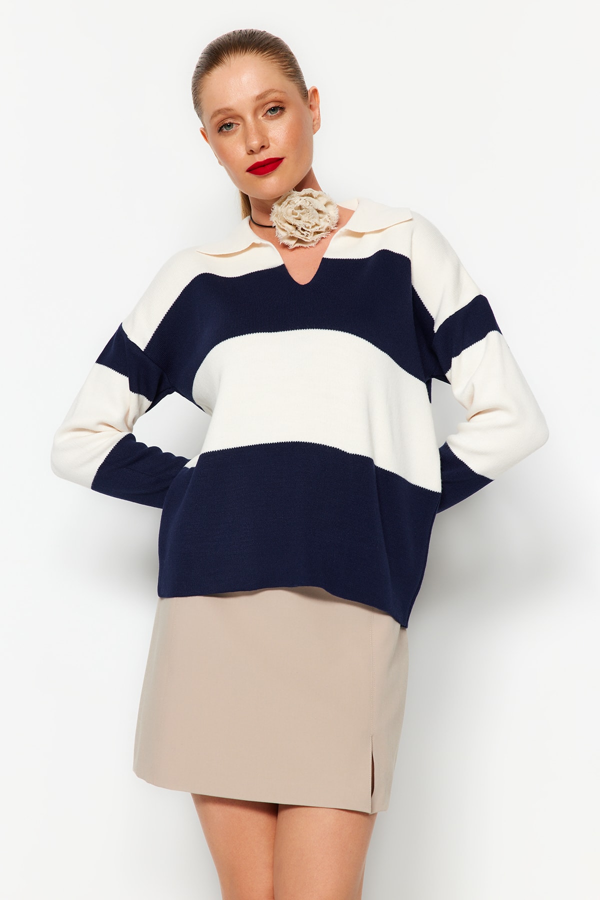 Trendyol bleumarin culoare bloc tricotaje pulover