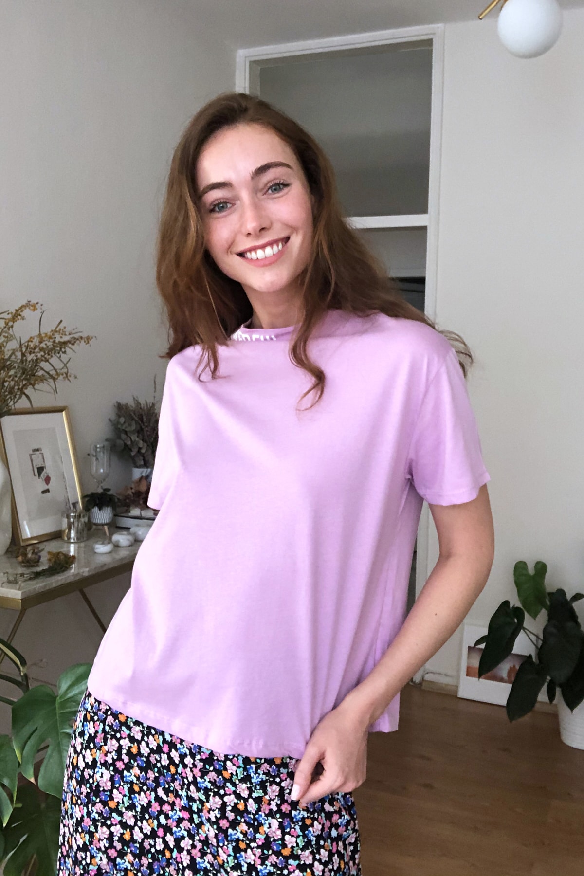 Trendyol Lila Font Detailed Semifitted Mold Knitting T-Shirt