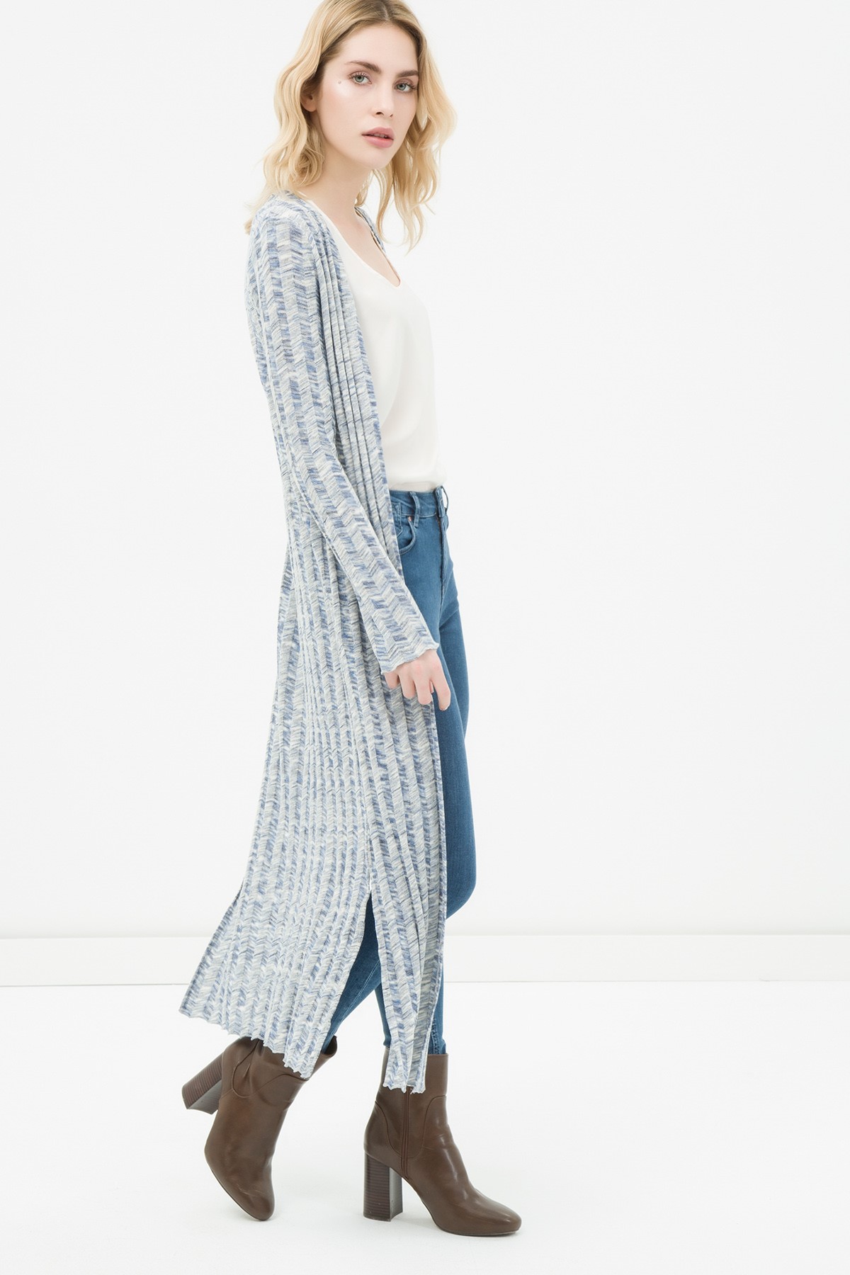 Koton Women's Blue Patterned Cardigan