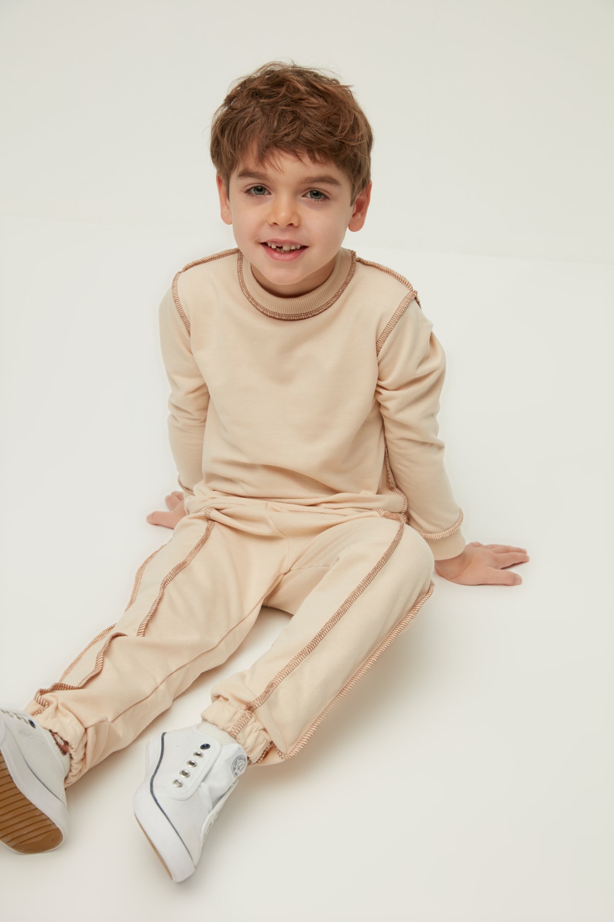 Trendyol Bej Stitch detaliate Boy tricotate Slim Trening Set