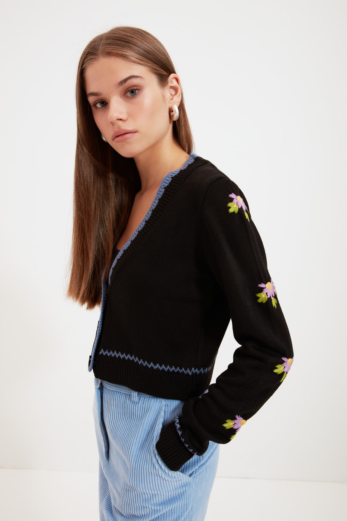 Trendyol broderie negru detaliat tricotaje Cardigan