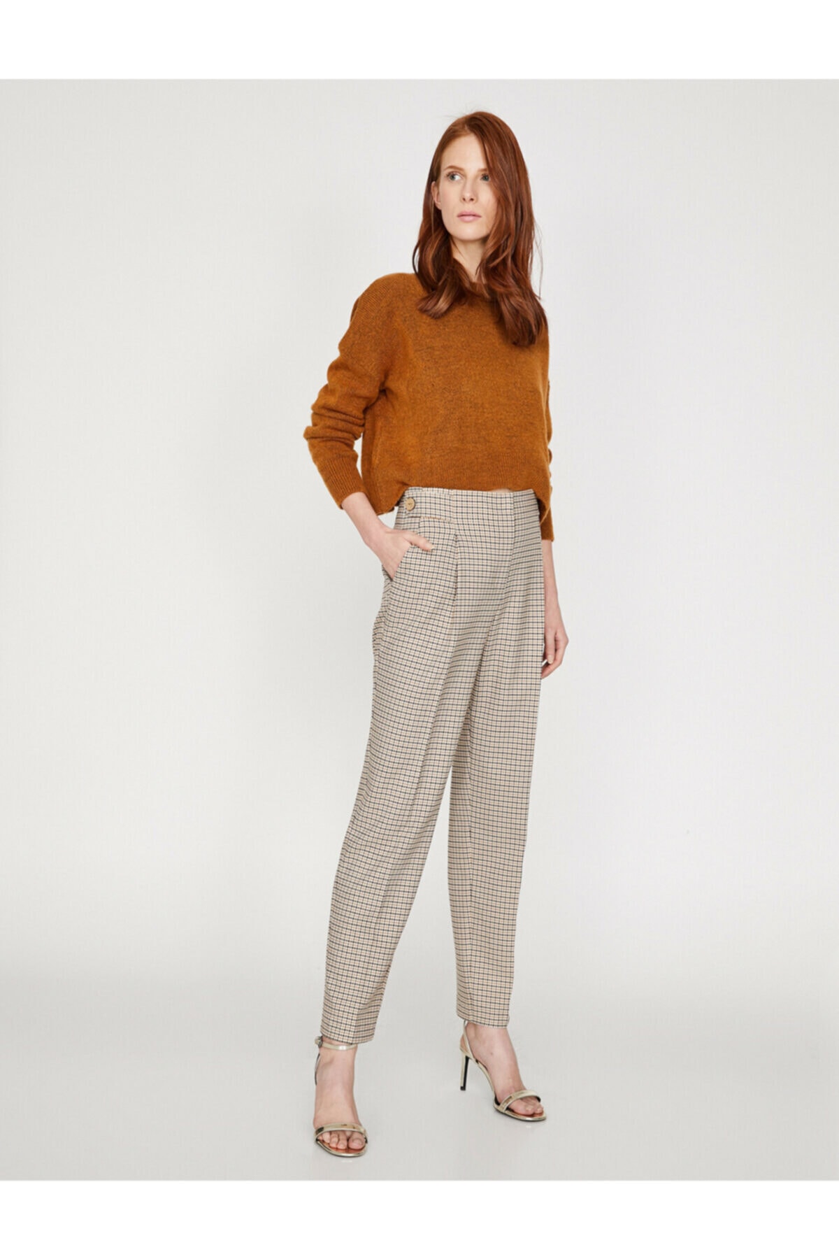 Koton women's Brown Normal Waist Casual Cut Pantaloni