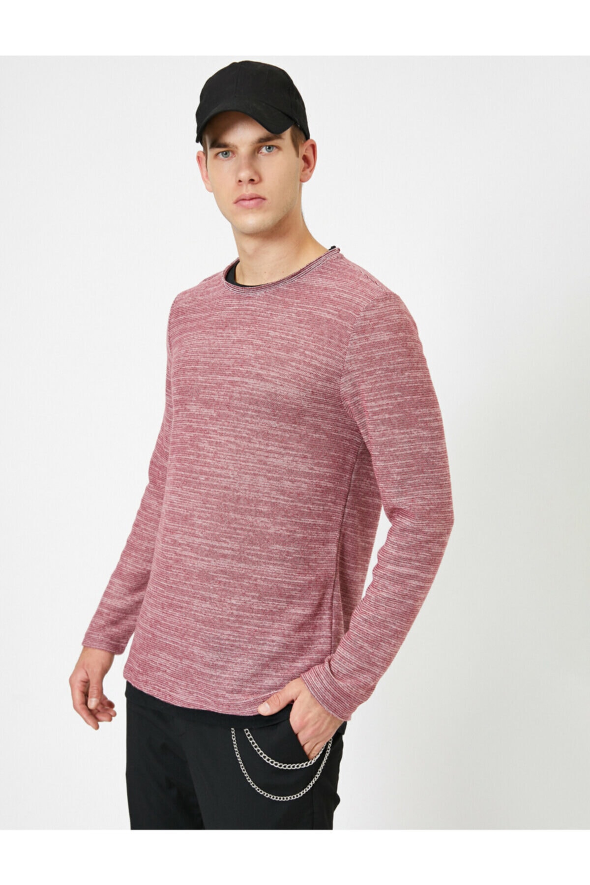 Koton Men's Claret Red Crew Neck Pulover