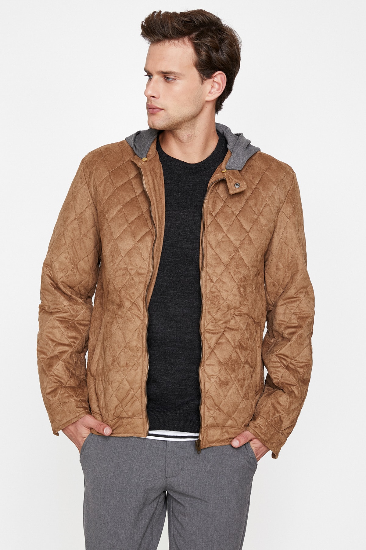 Koton Men's Brown Hooded Coat