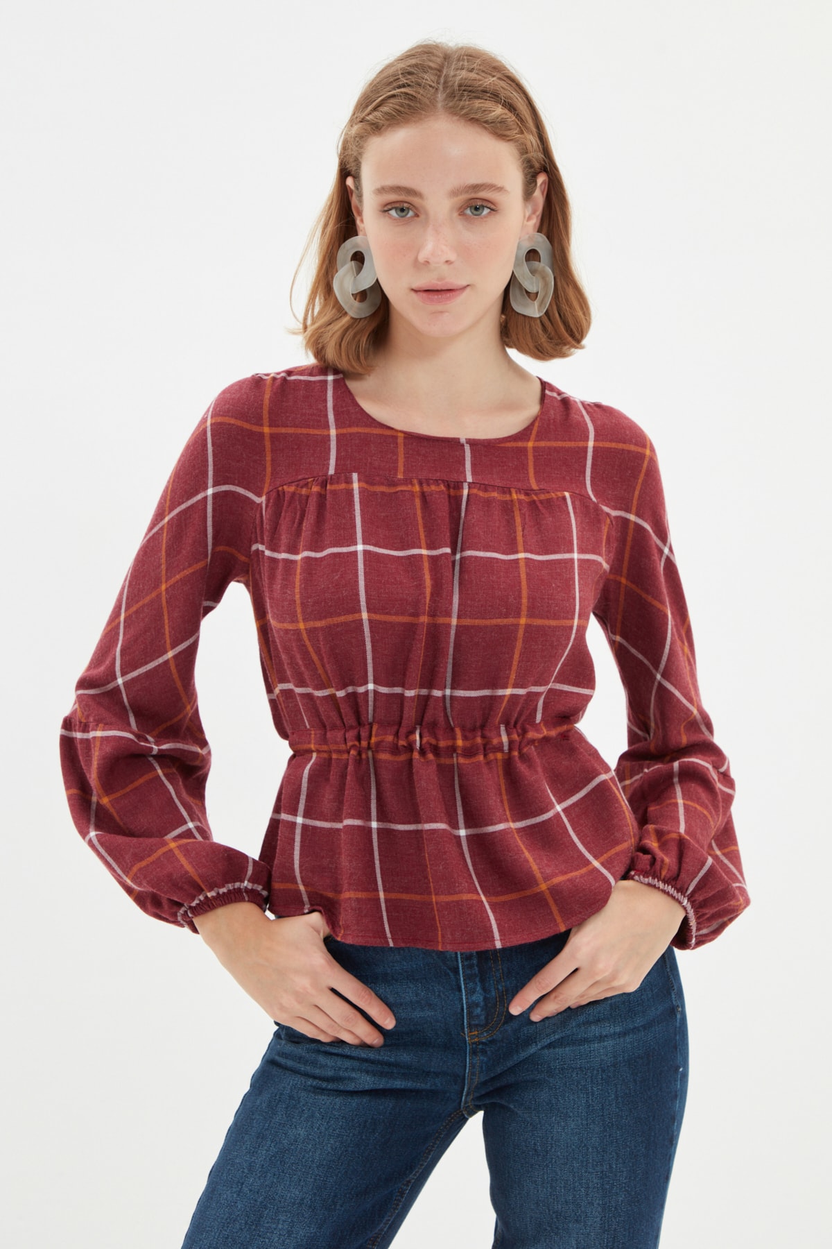 Trendyol Burgundy Plaid Blouse