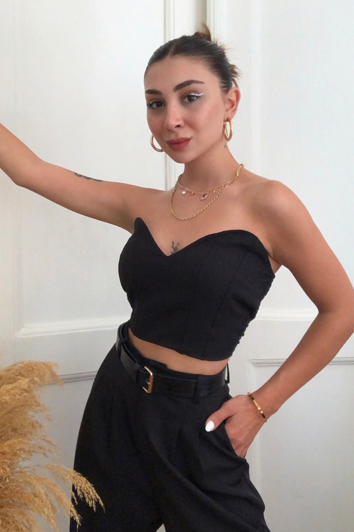 Trend Alaçatı Stili Women's Black Sweetheart Neck Ribbed Front Bustier ...