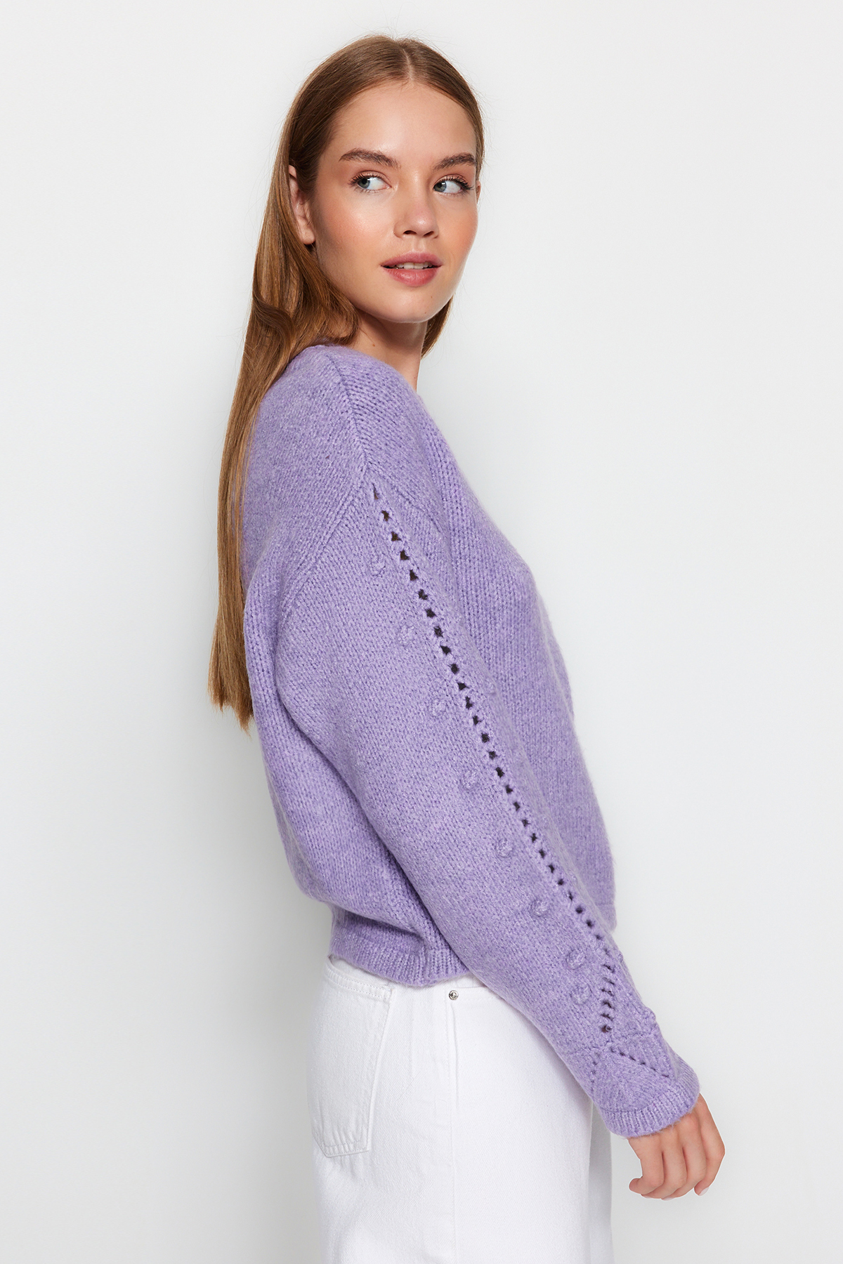 Trendyol Lilac Soft Textured Knit Detailed Knitwear Knitwear Sweater