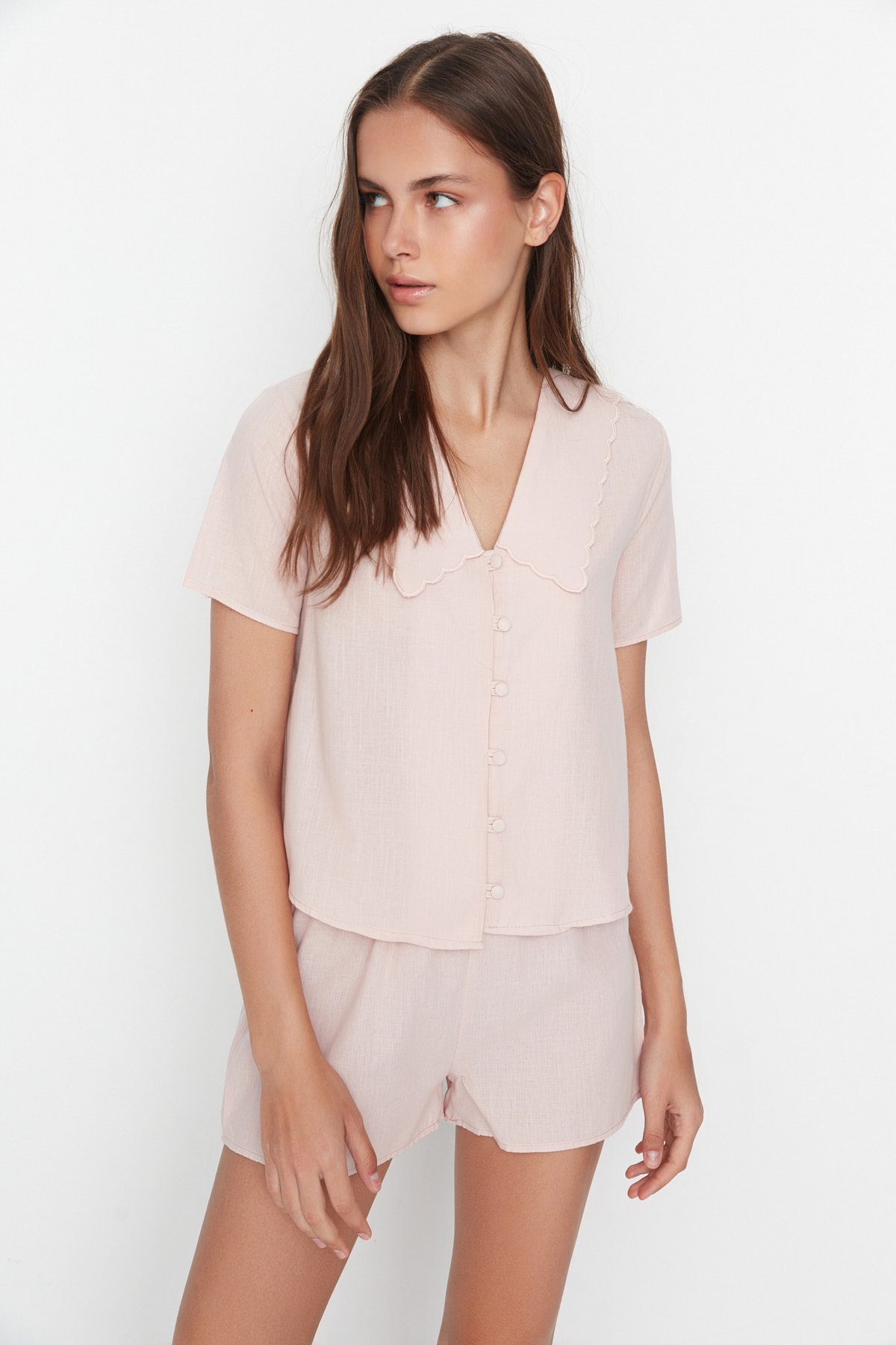 Trendyol Powder Collar Detailed Woven Pajamas Set