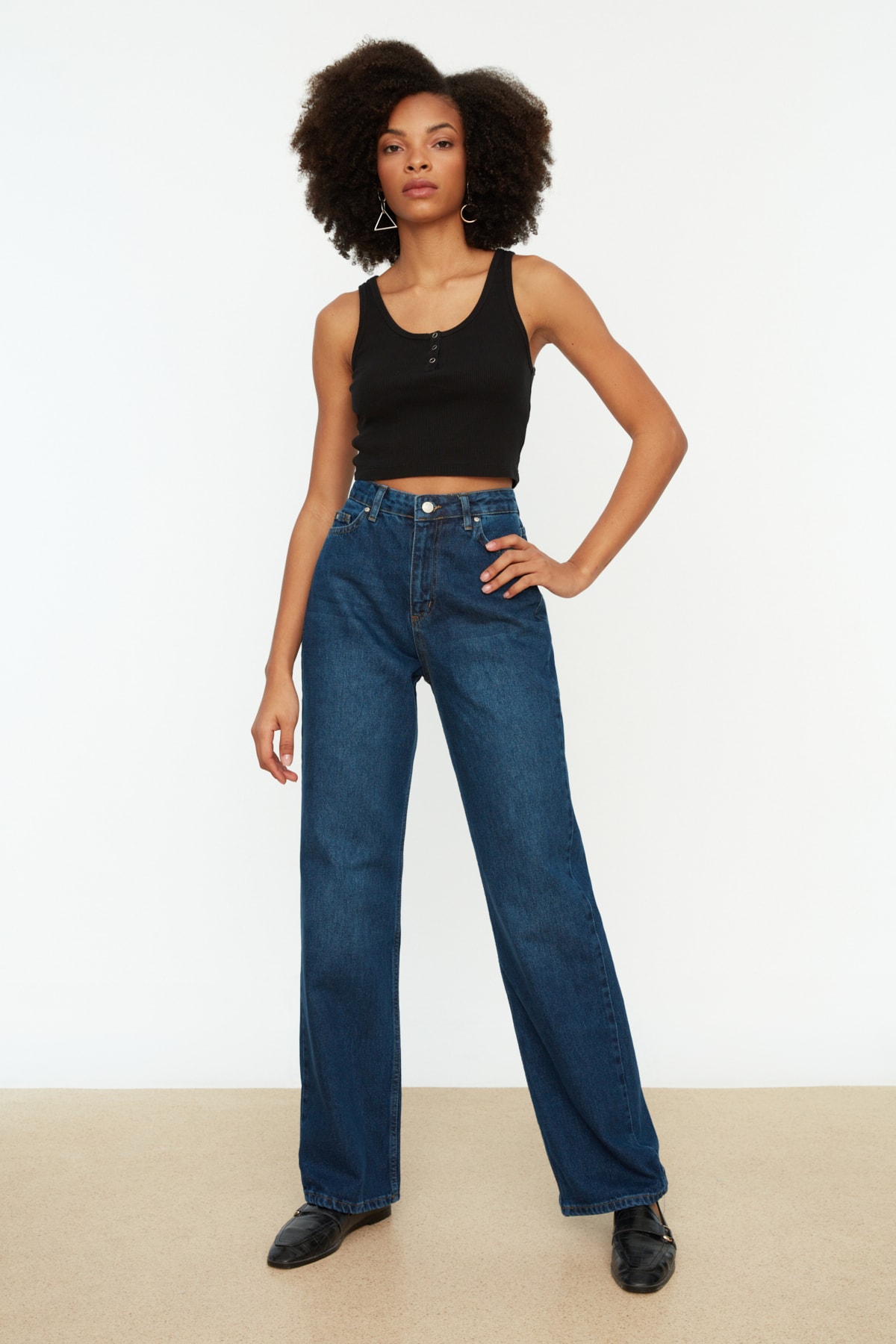 Trendyol Dark Blue High Waist 90's Wide Leg Jeans