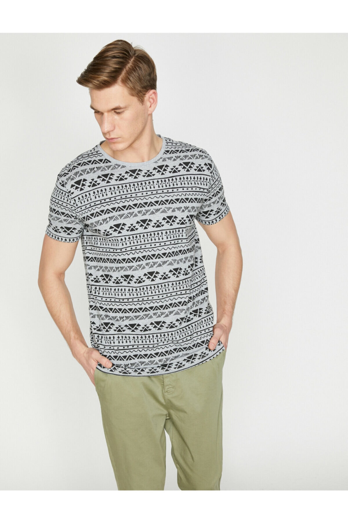 Koton Men's Gray Patterned T-Shirt