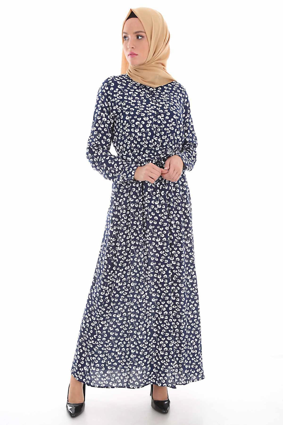 Bigdart Women's Patterned Navy Blue Patterned Dress