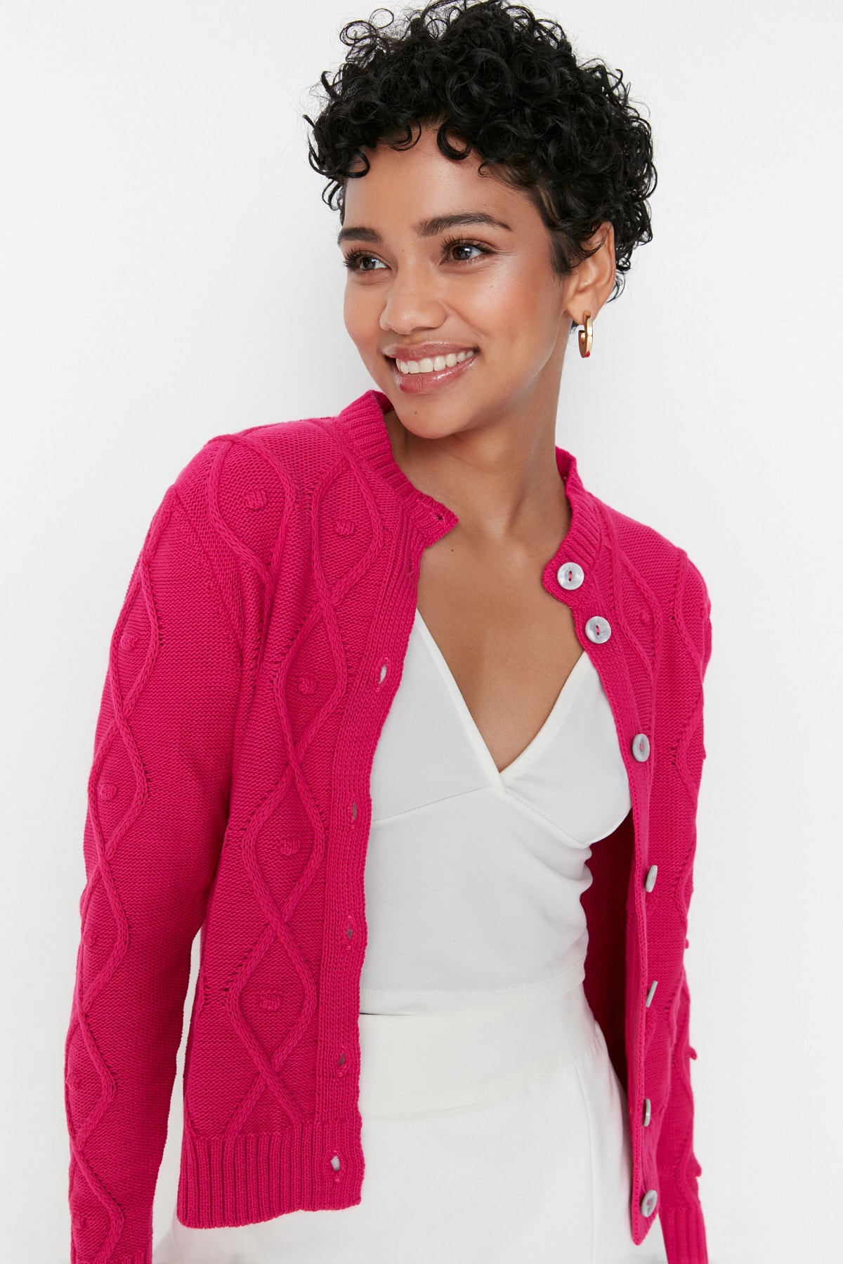 Trendyol Fuchsia Knit Detailed Knitwear Cardigan