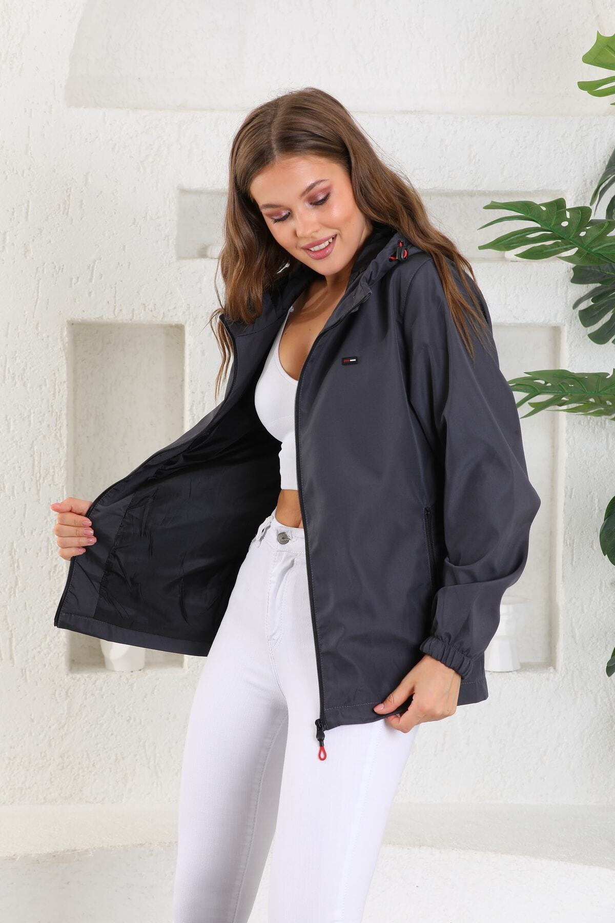 D1fference Women's Anthracite Inner Lined Water And Windproof Hooded ...