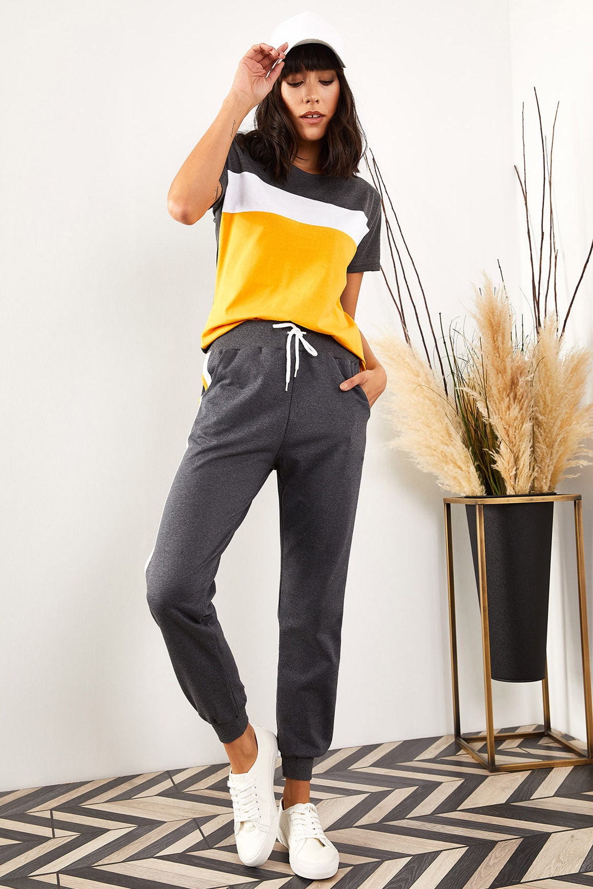 Olalook Women's Anthracite Color Block Tracksuit Set