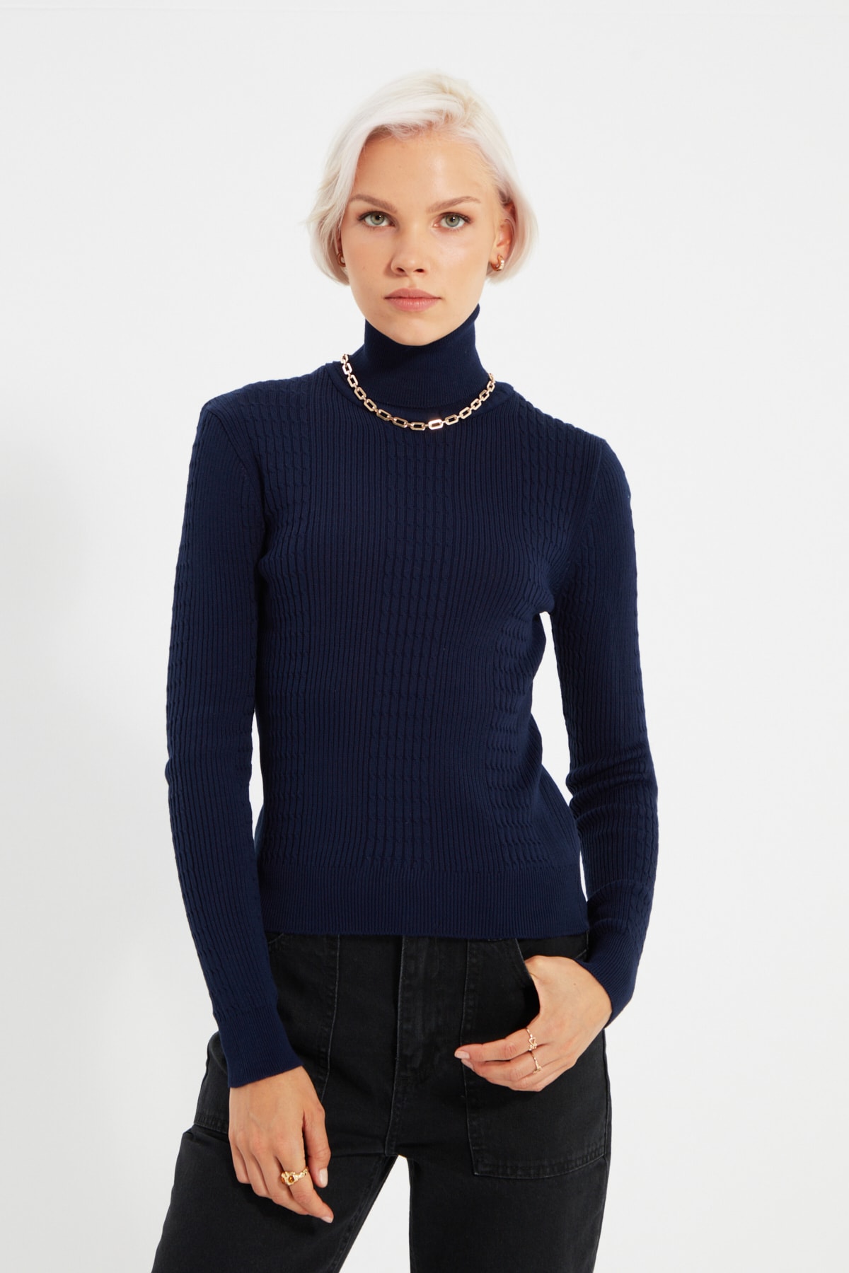 Trendyol Navy Blue Turtleneck Knitwear Pulover