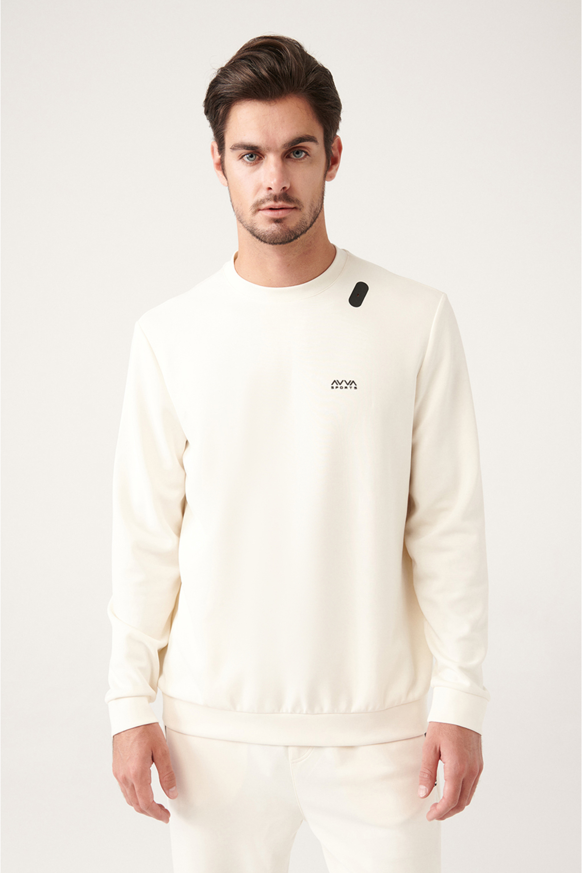 Avva Men's Ecru Soft Touch Crew Neck Printed Comfort Fit Sweatshirt