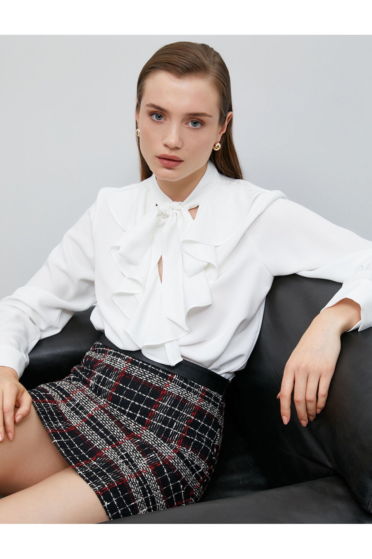 Koton Flared Collar Ruffled Blouse With Long Sleeves