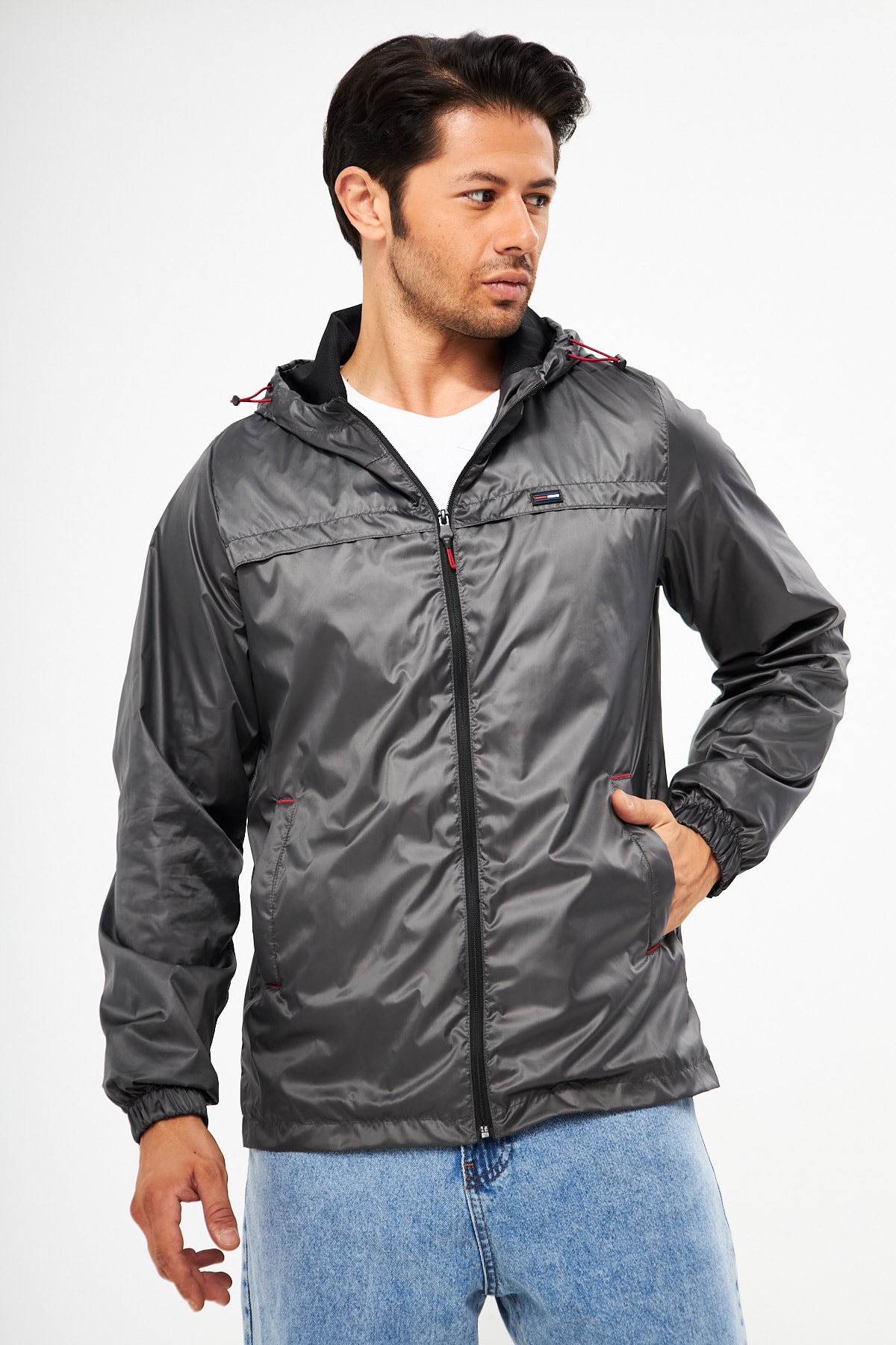 D1fference Men's Anthracite Waterproof Hooded Inner Lined Raincoat with ...