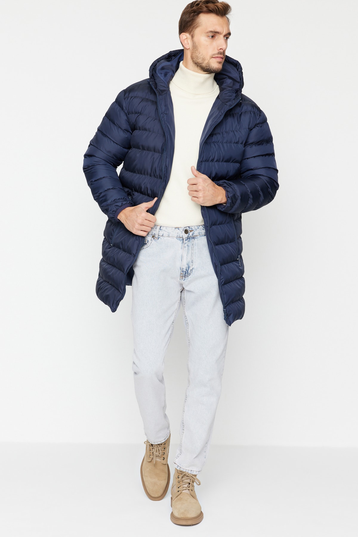 Trendyol Men's Navy Regular Fit Zippered Wind Resistant Coat