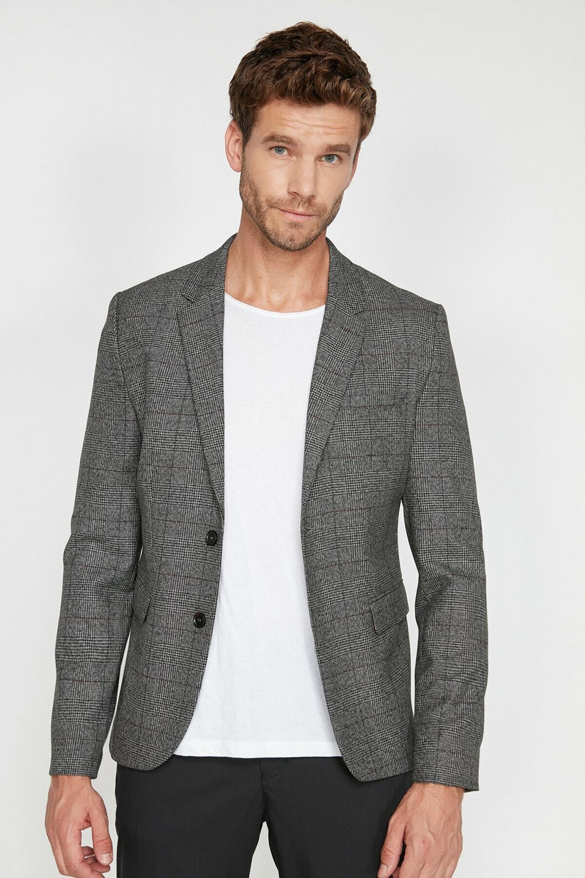 Koton Men's Gray Button Detailed Pocket Detailed Jacket