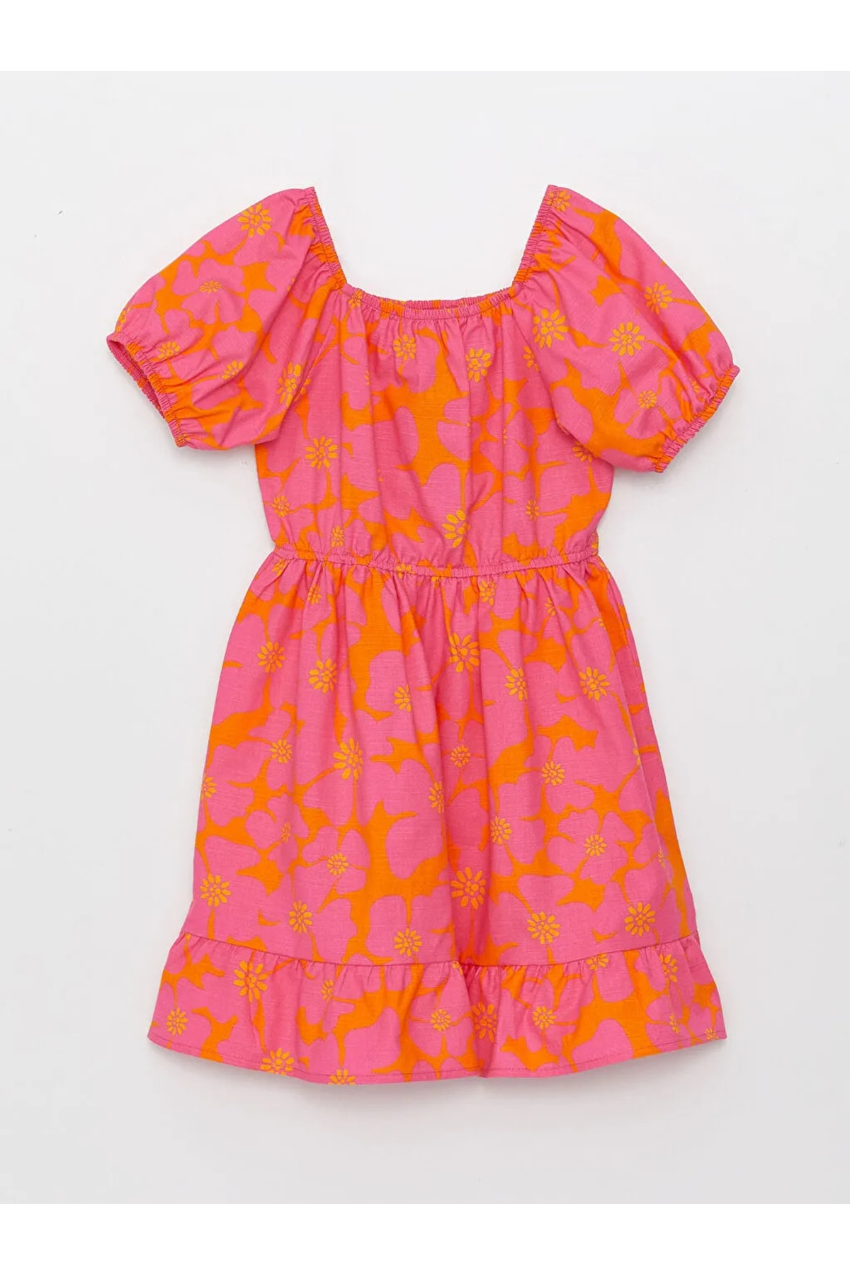 LC Waikiki Lcw Kids Square Neck Patterned Short Sleeve Girls' Dress