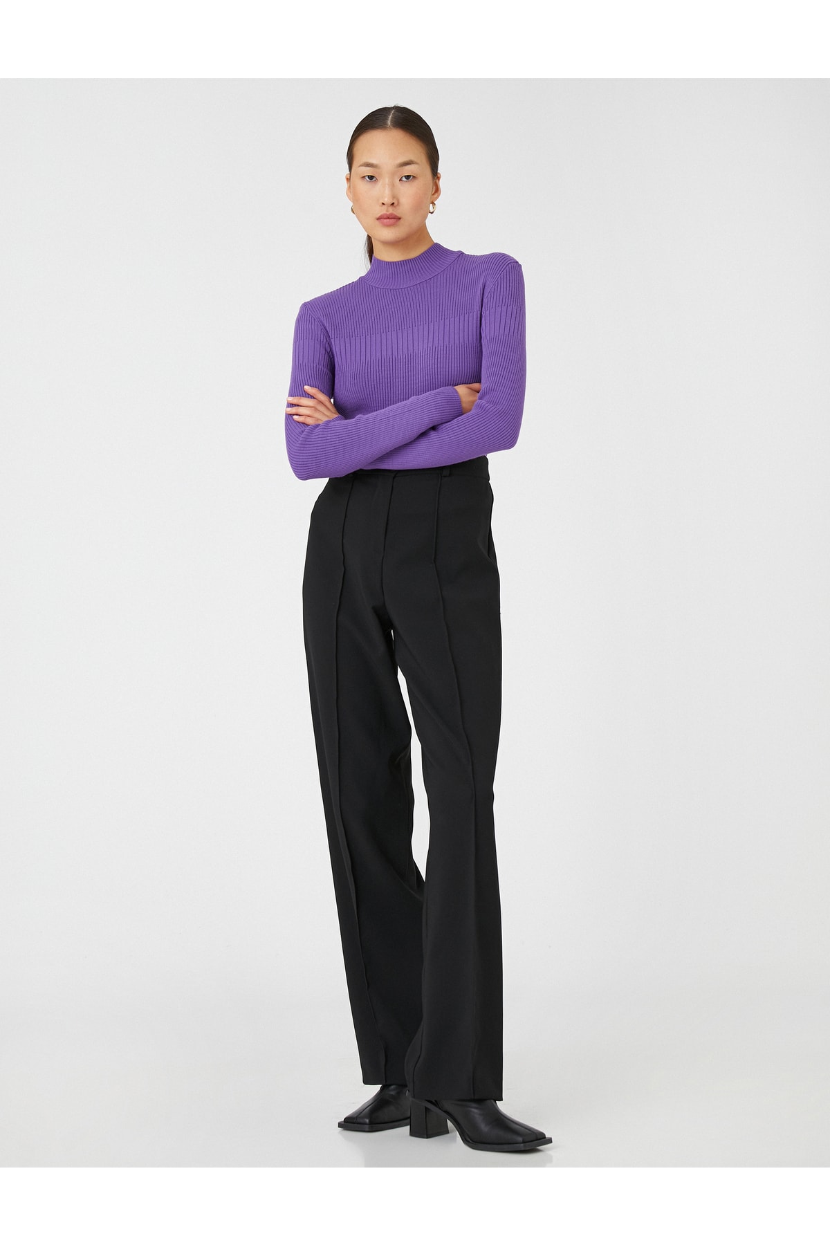 Koton jumătate turtleneck pulover tricotaje cu nervuri cașmir texturat