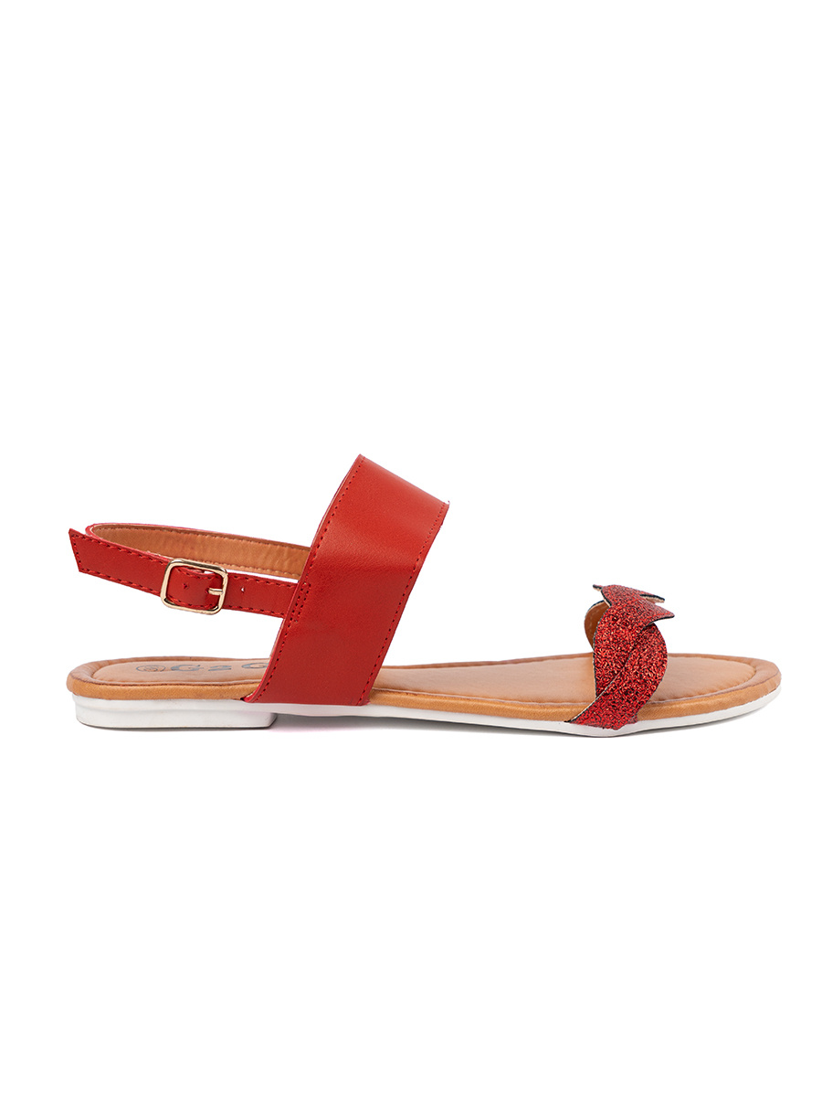 Shelvt Red flat sandals with glitter
