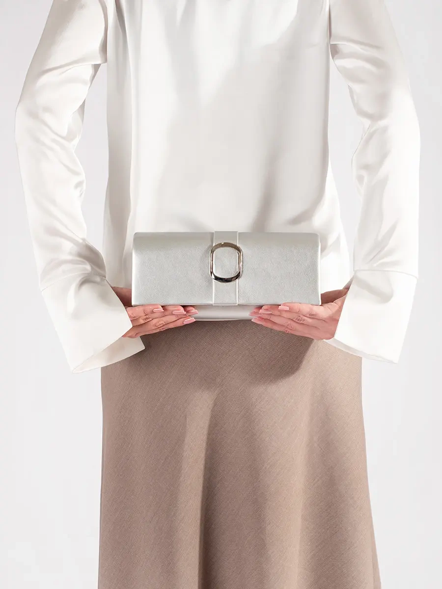 Shelvt Silver small women's handbag with silver buckle