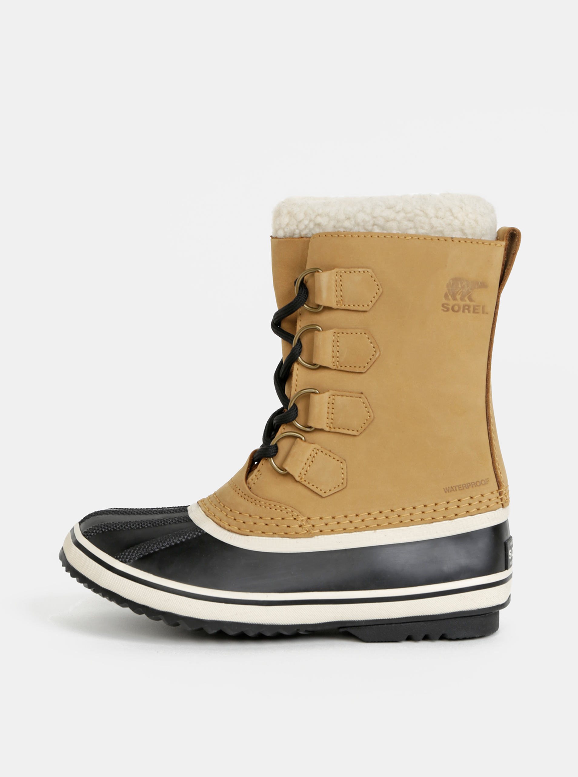 Beige Women's Leather Waterproof Winter Boots with Artificial Fur Sorel