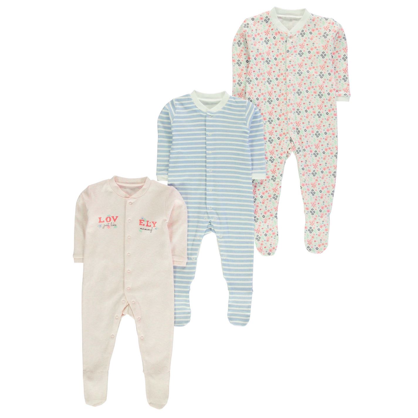 Crafted Three Pack Sleep Suits Babies
