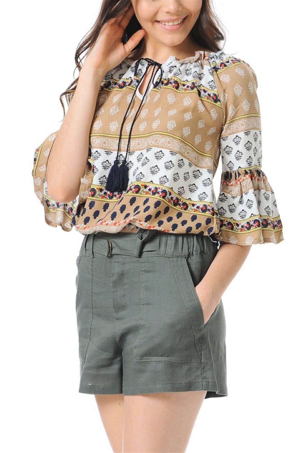 Z6103 DEWBERRY WOMEN's BLUZ-COFFEE