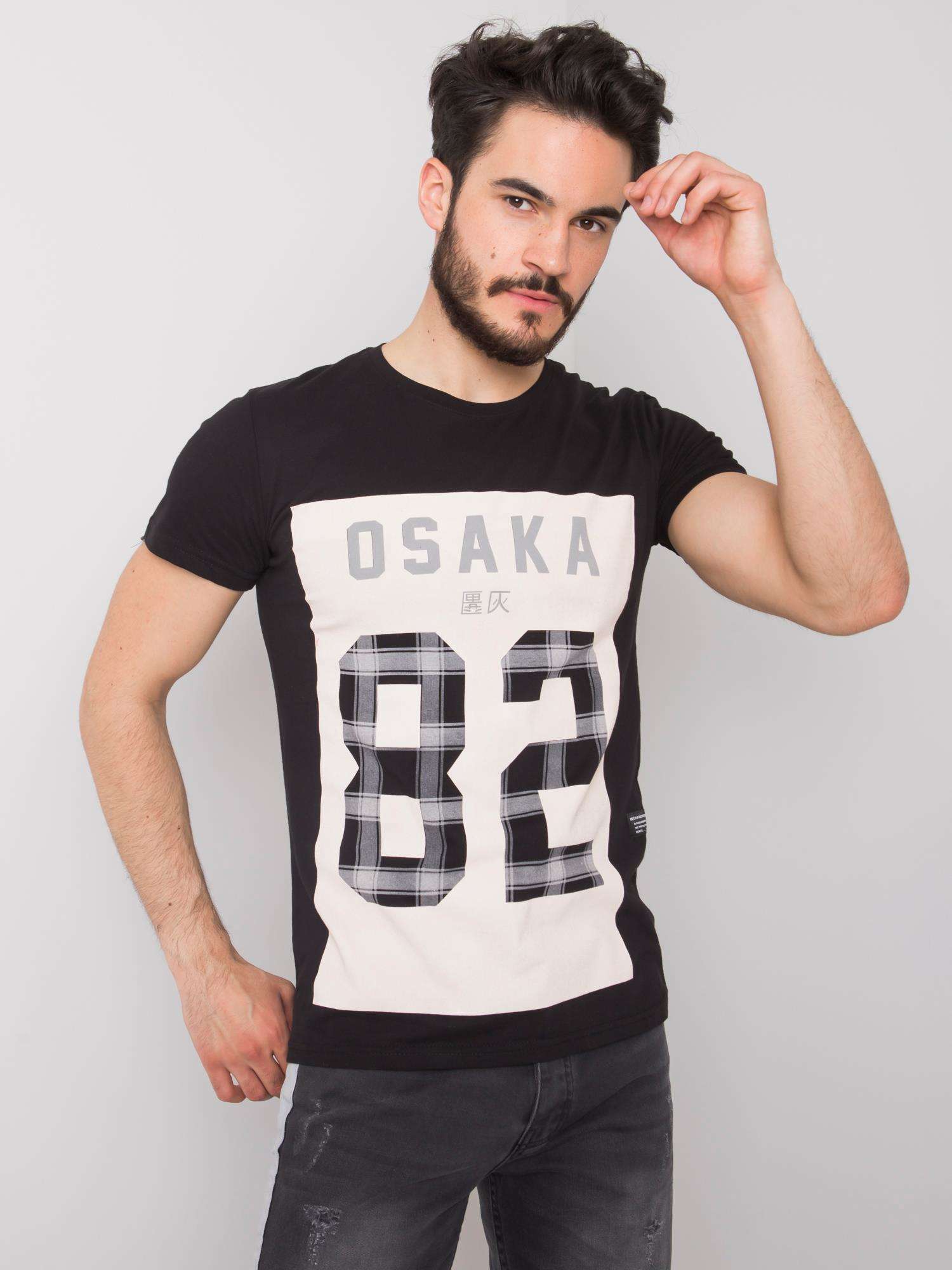 Μαύρο βαμβακερό ανδρικό T-shirt με στάμπα