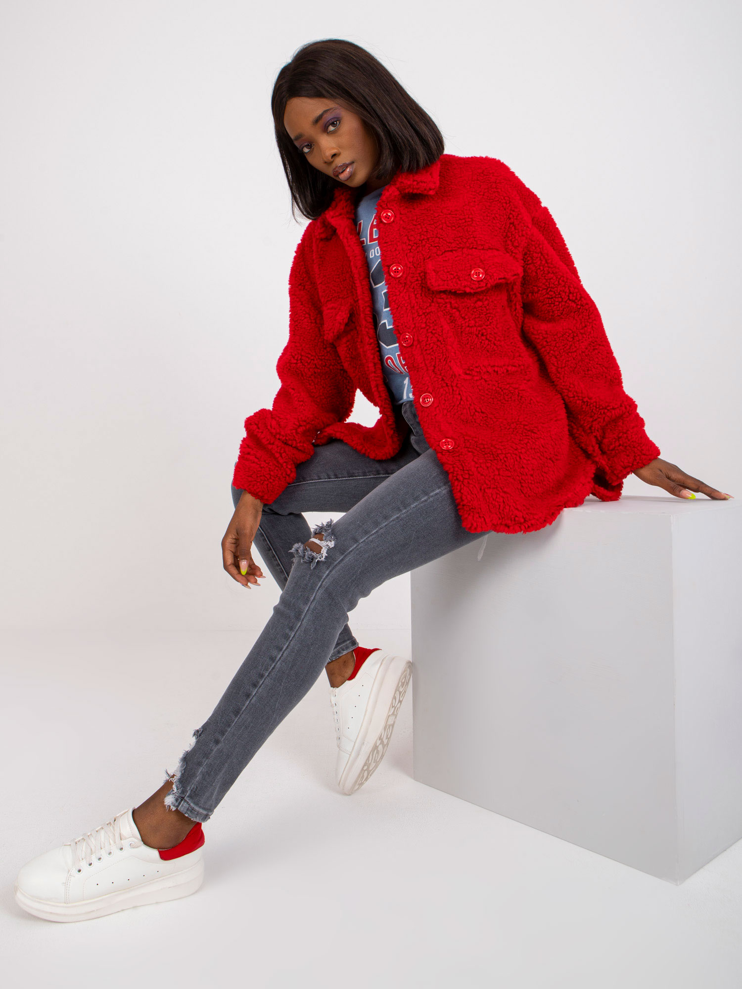 Red warm faux fur shirt