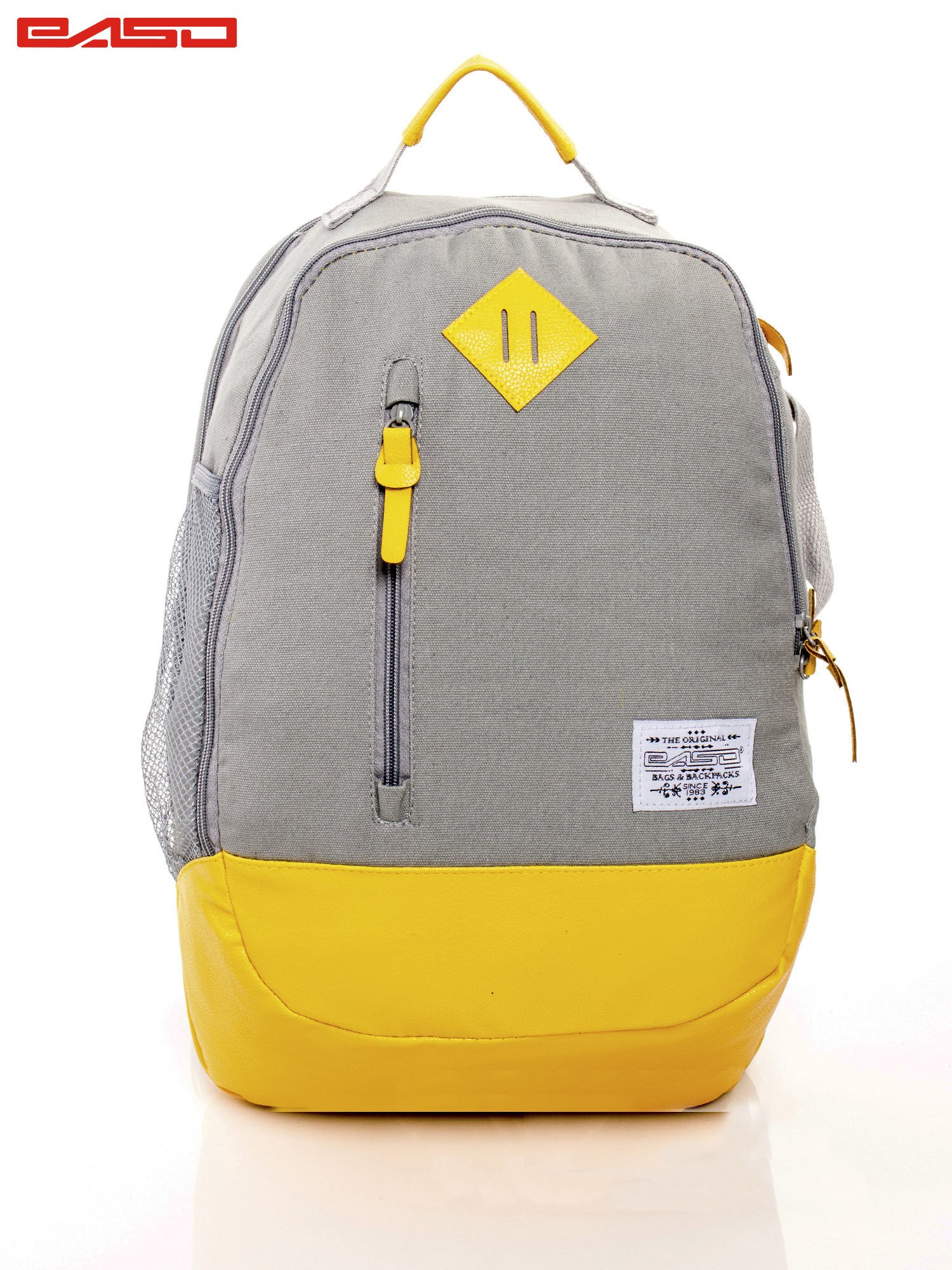 Gray and yellow school backpack