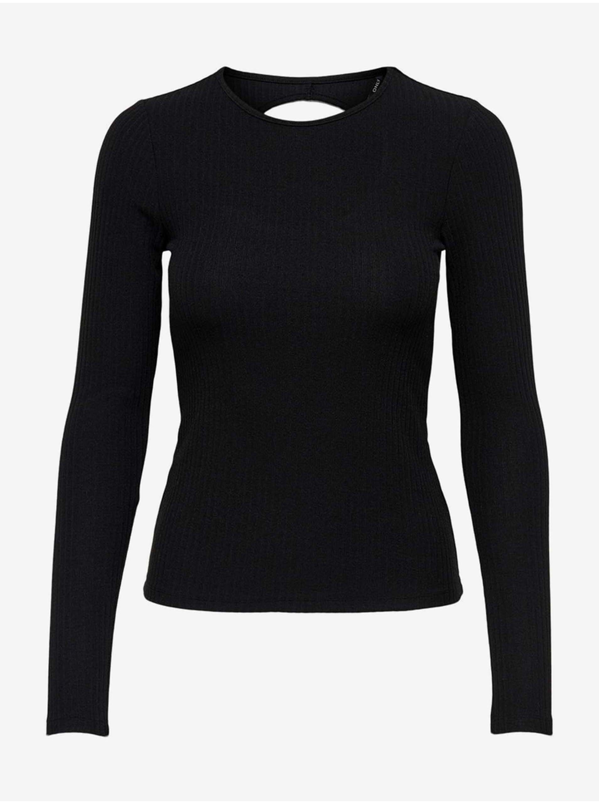 Black Women's Ribbed T-Shirt with Neckline ONLY Nella - Women